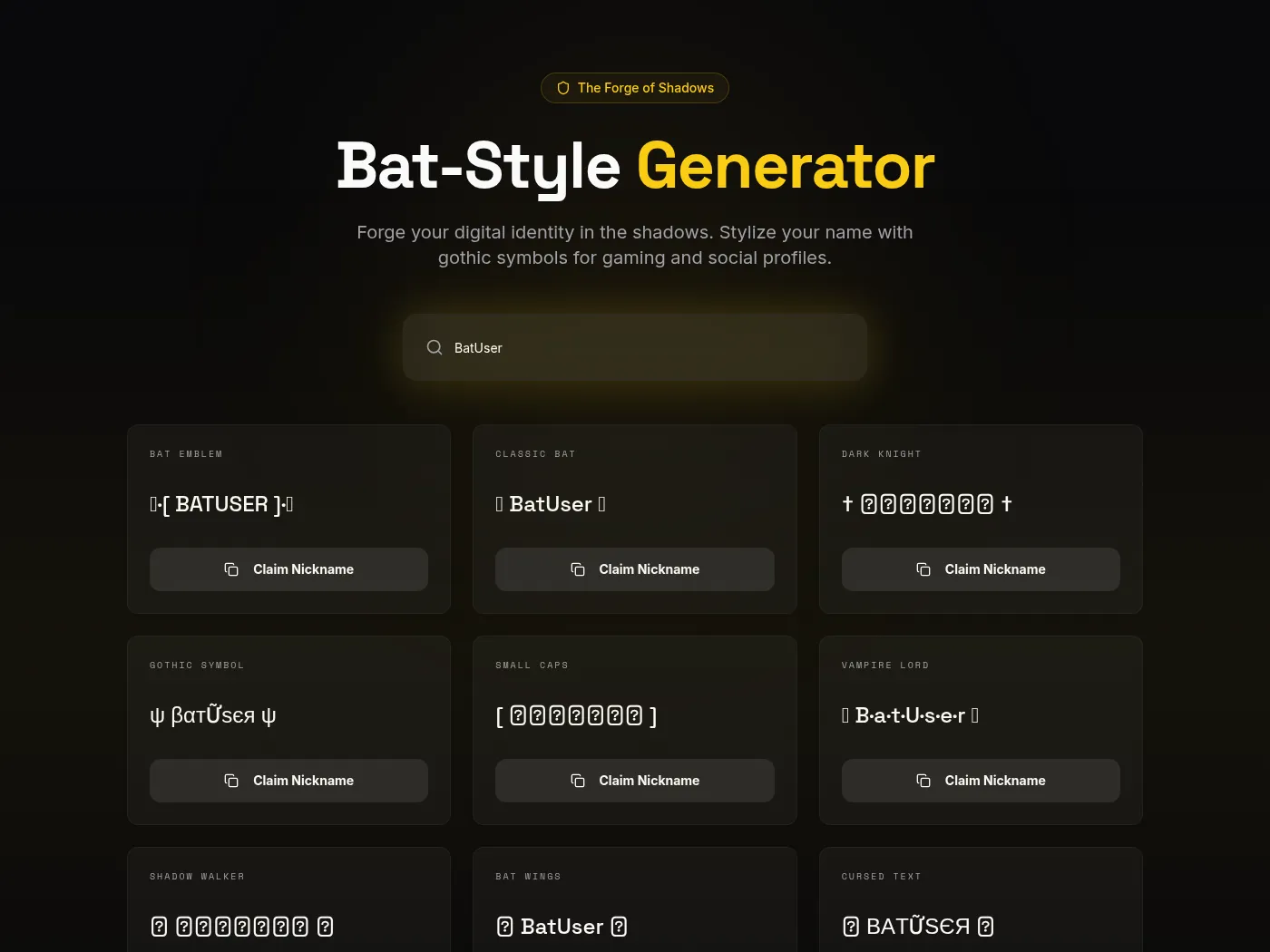 Bat-Style Nickname Generator