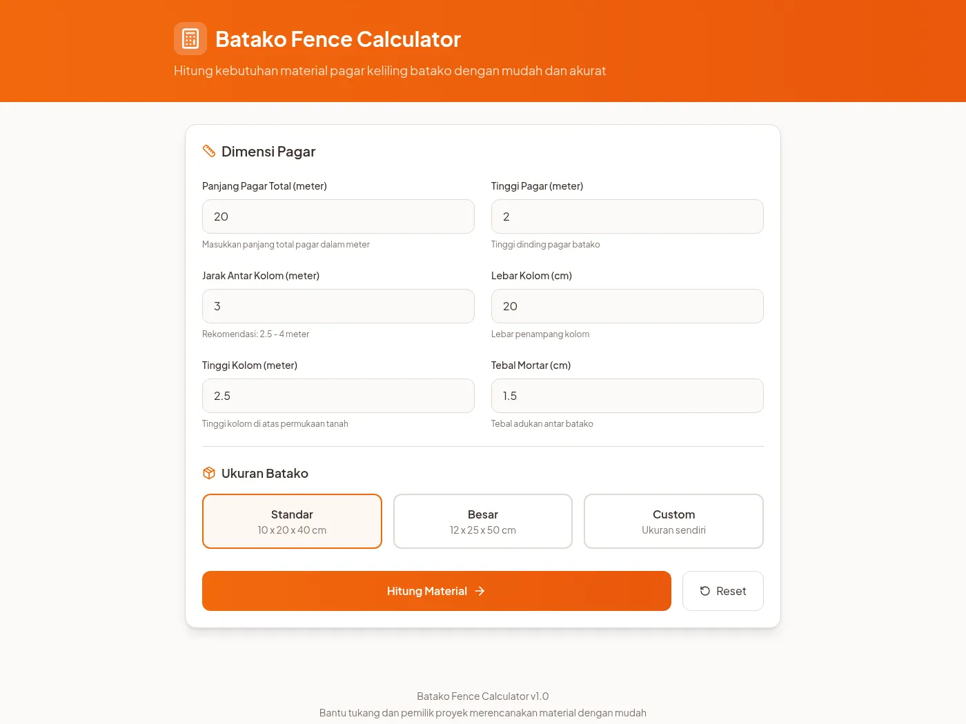Batako Fence Calculator