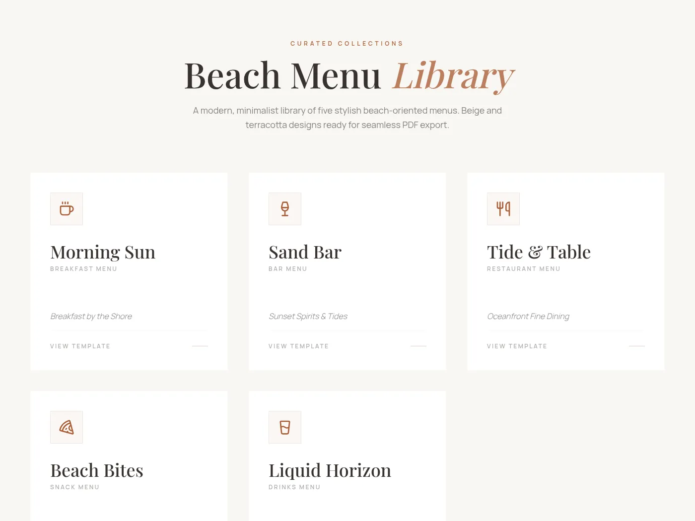 Beach Menu Library