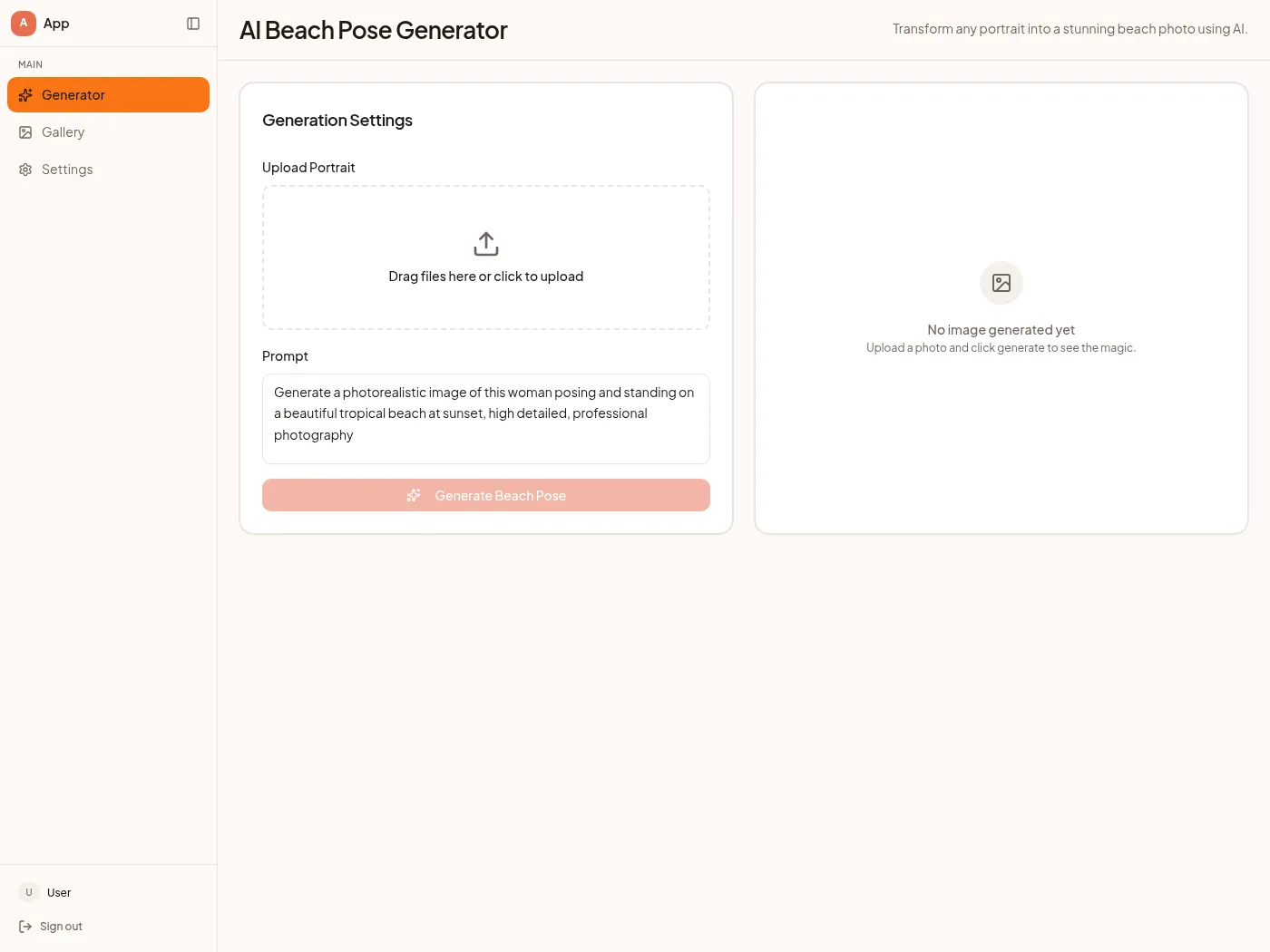 AI Beach Pose Generator