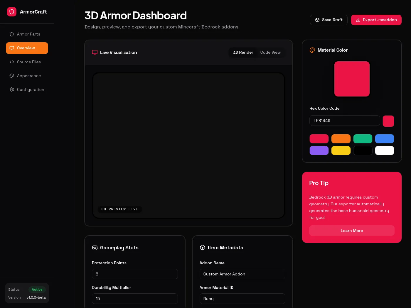Bedrock 3D Armor Addon