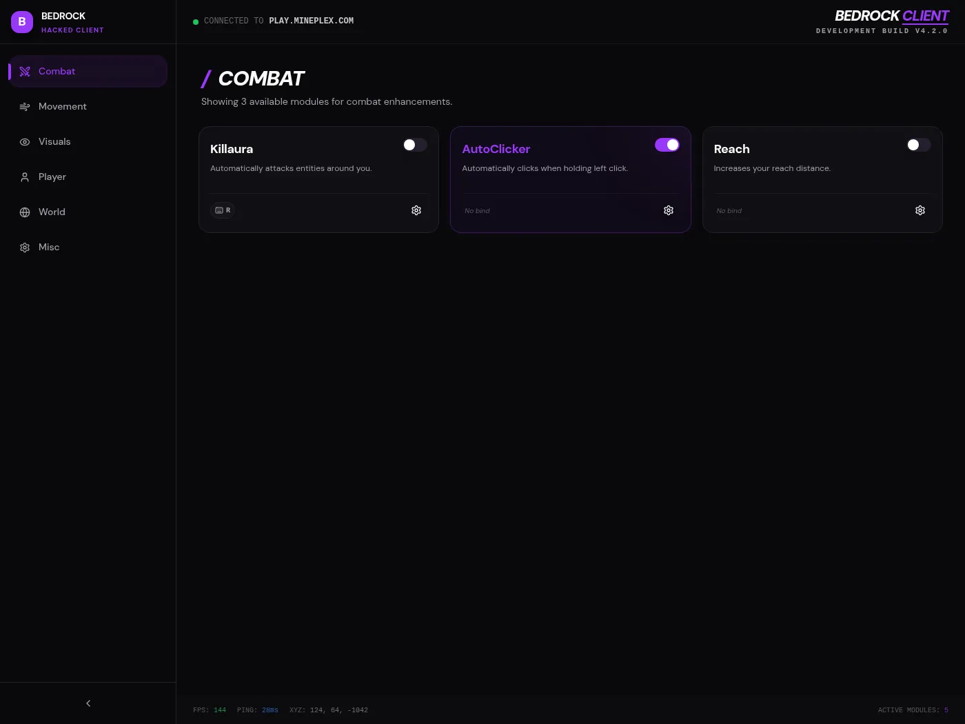 Bedrock Hacked Client UI
