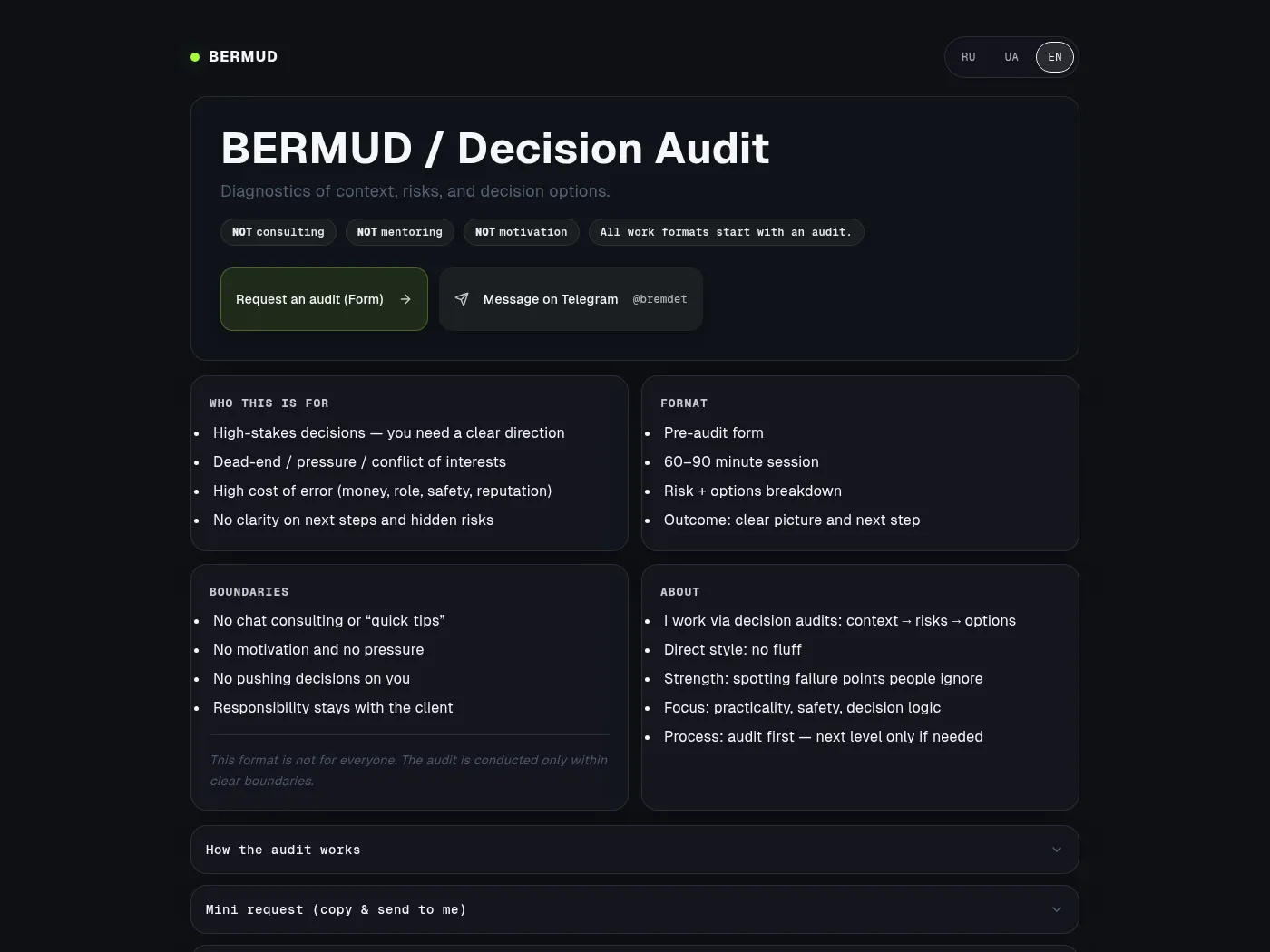 Bermud Audit Landing