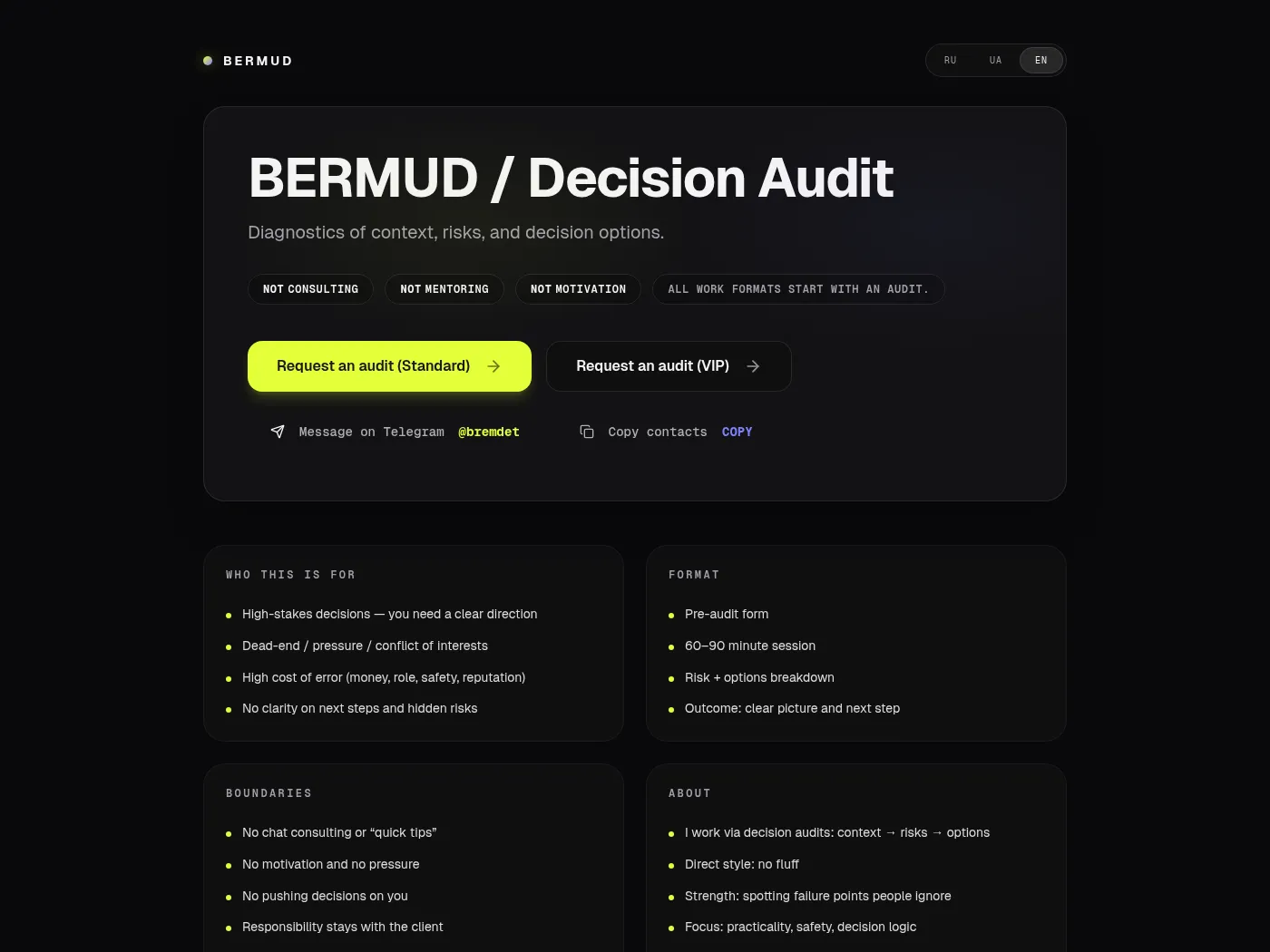 BERMUD Audit Landing