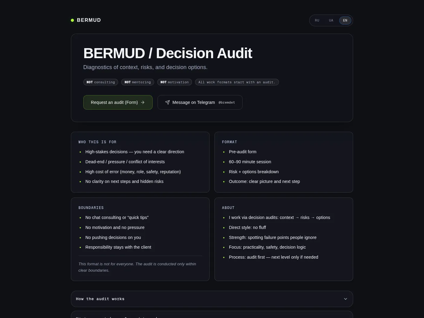 BERMUD Decision Audit