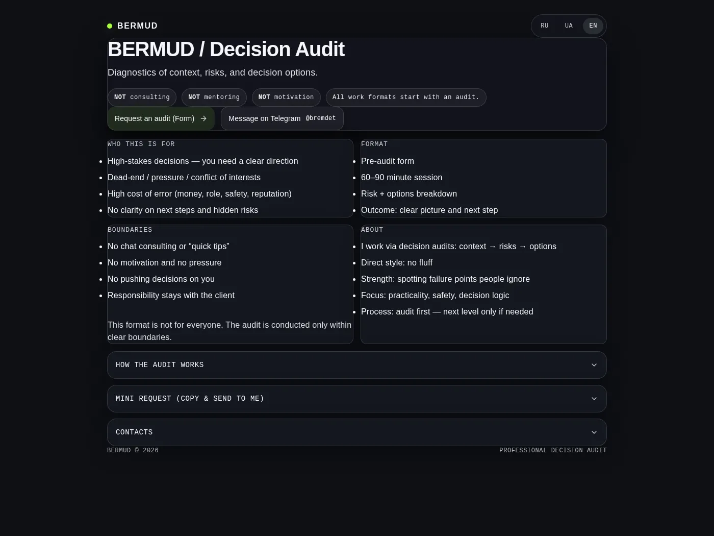 BERMUD Decision Audit