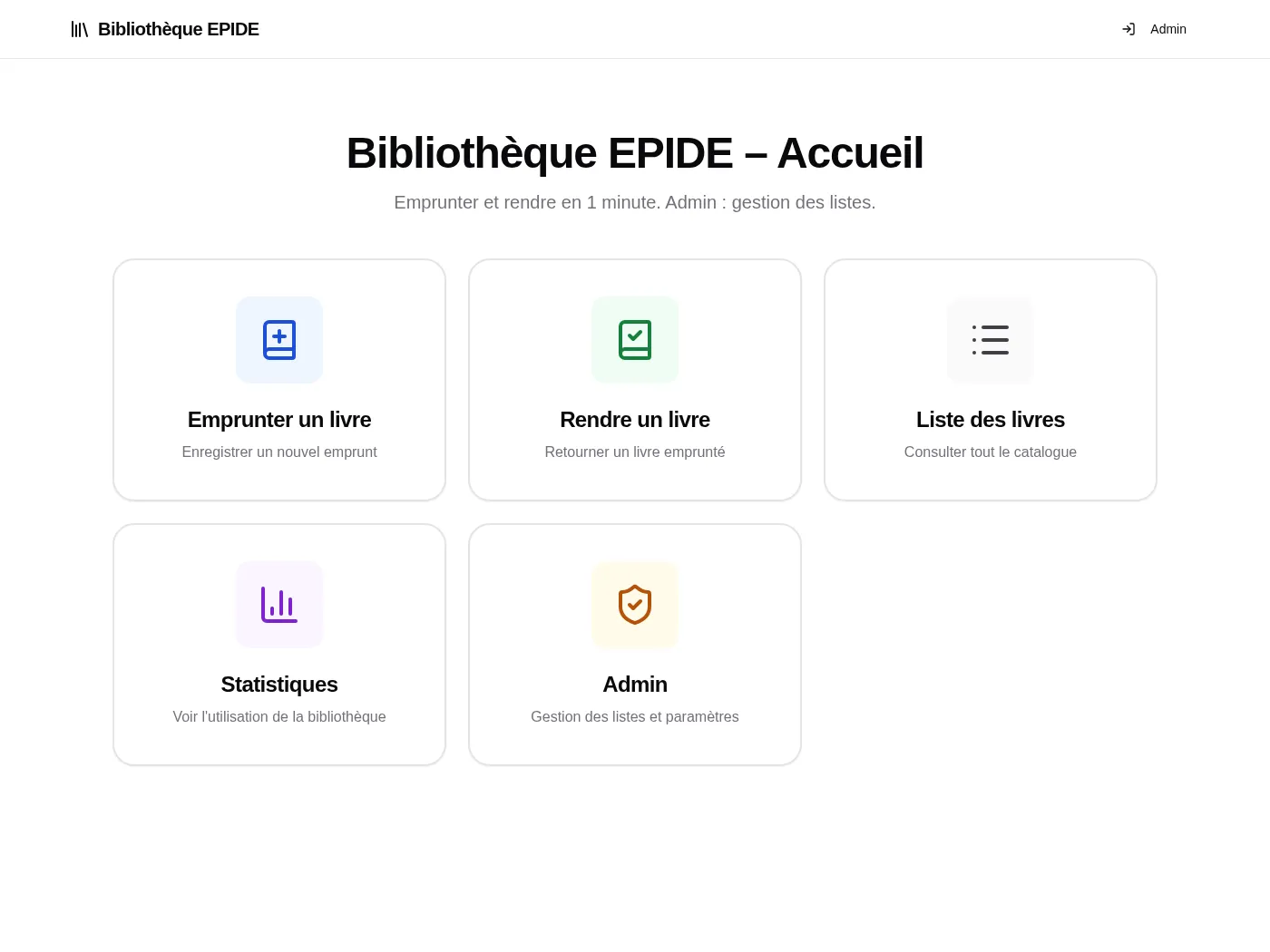 Bibliothèque EPIDE Web App