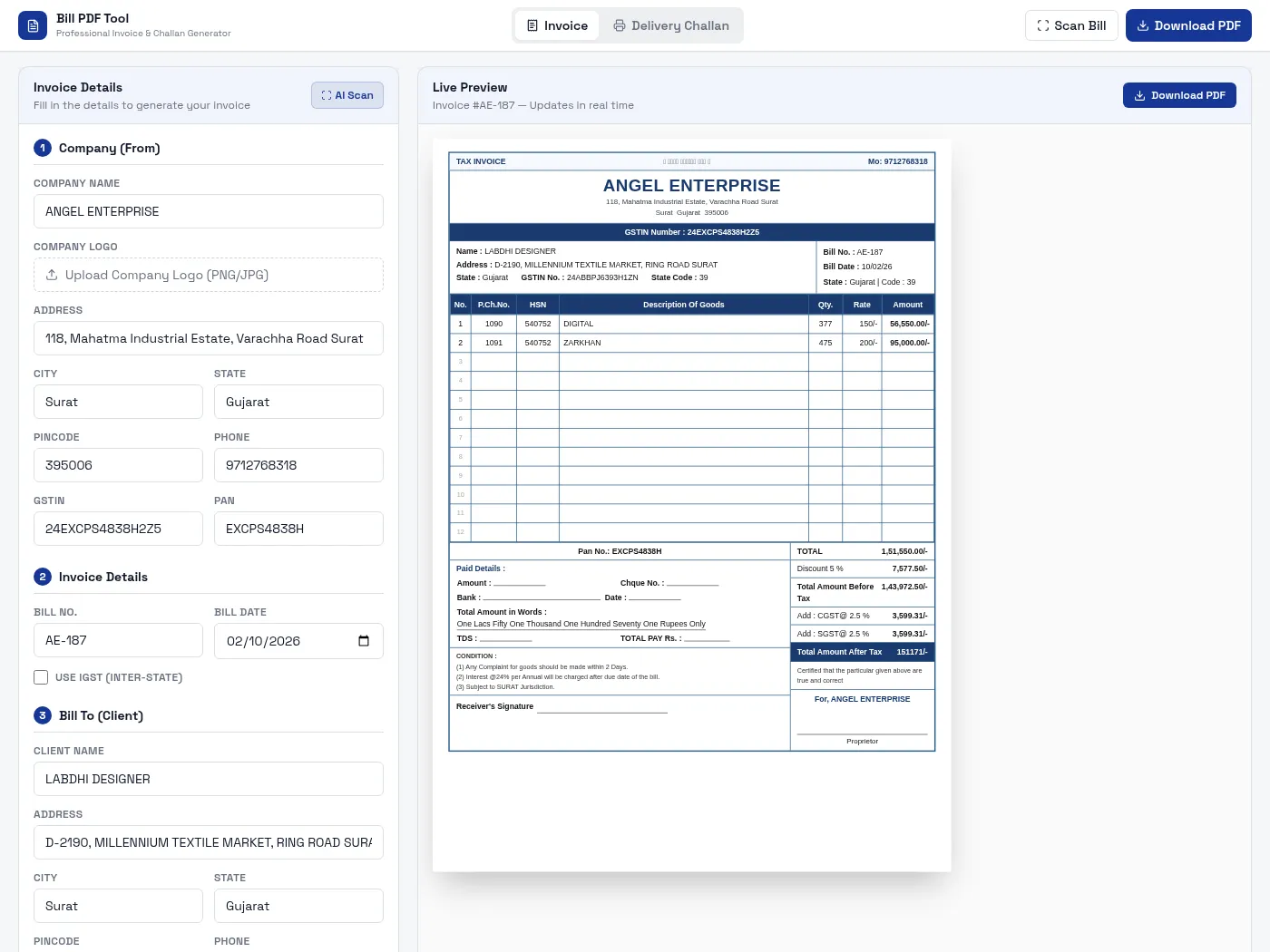 Bill PDF Converter