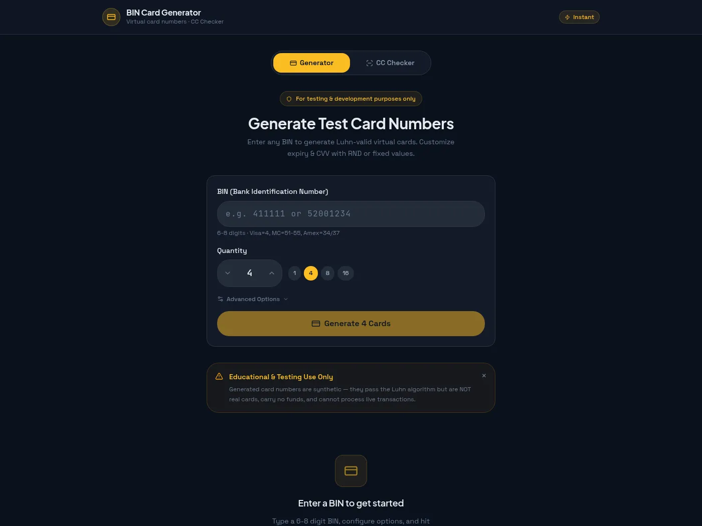 Instant BIN Card Generator