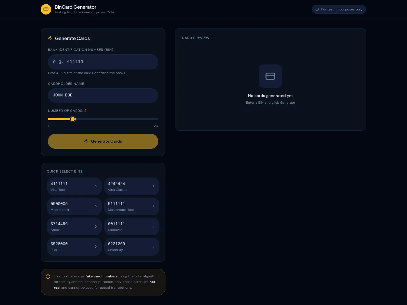 BinCard Generator