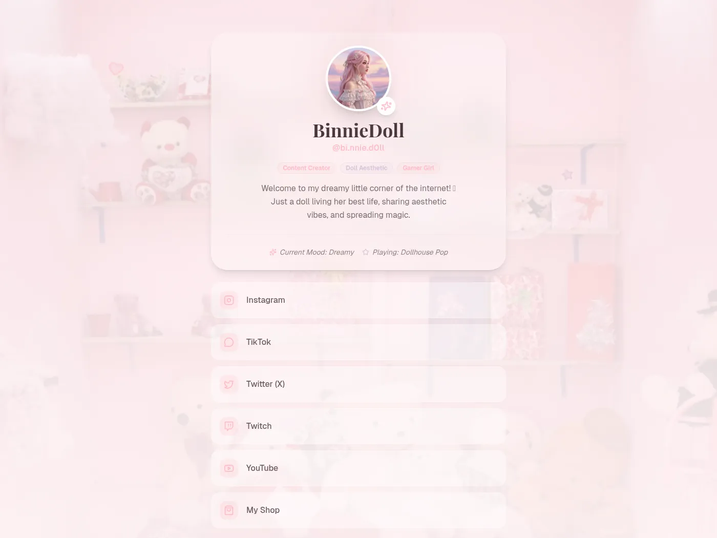 BinnieDoll Profile Page