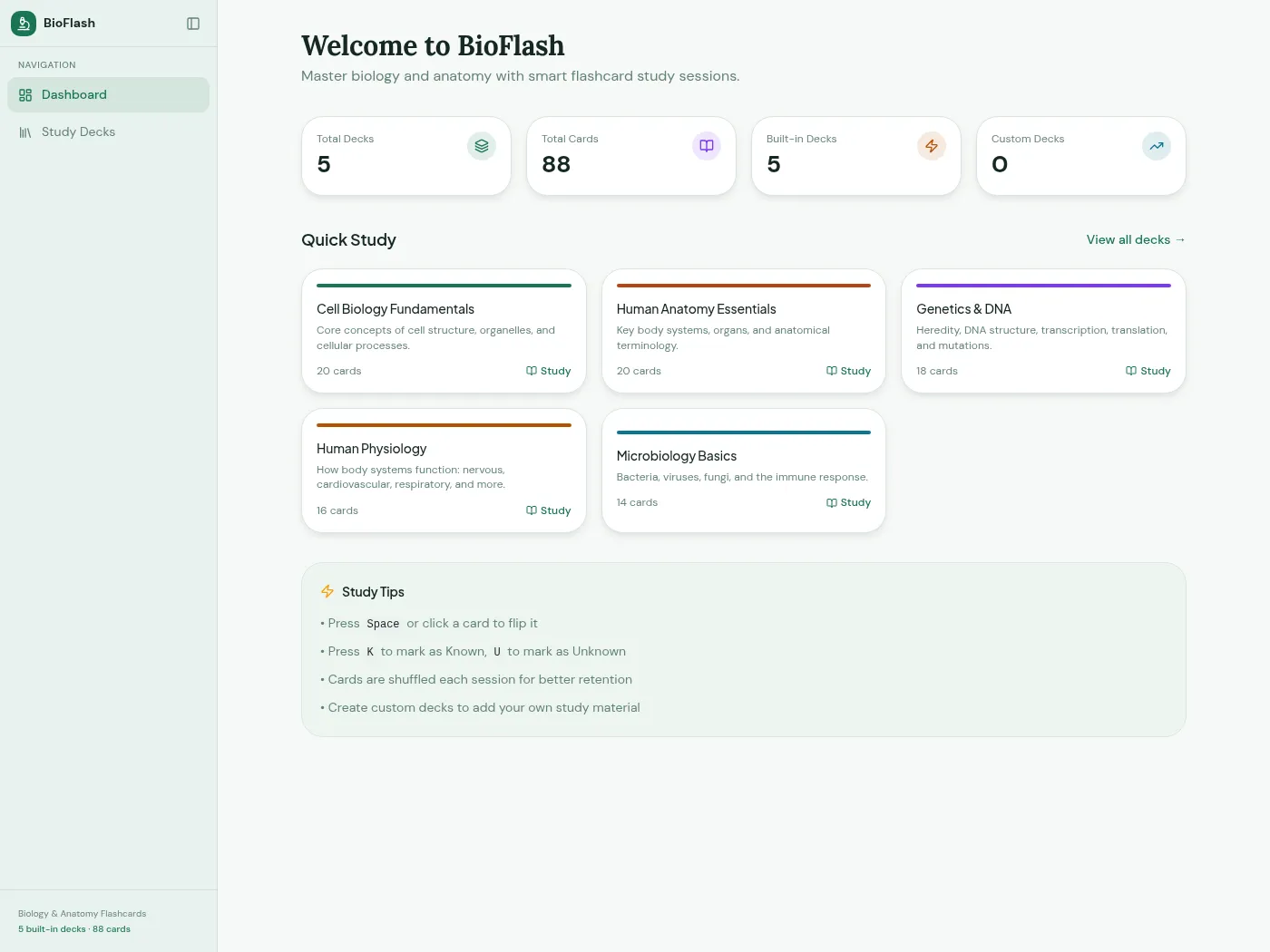 BioFlash Study App