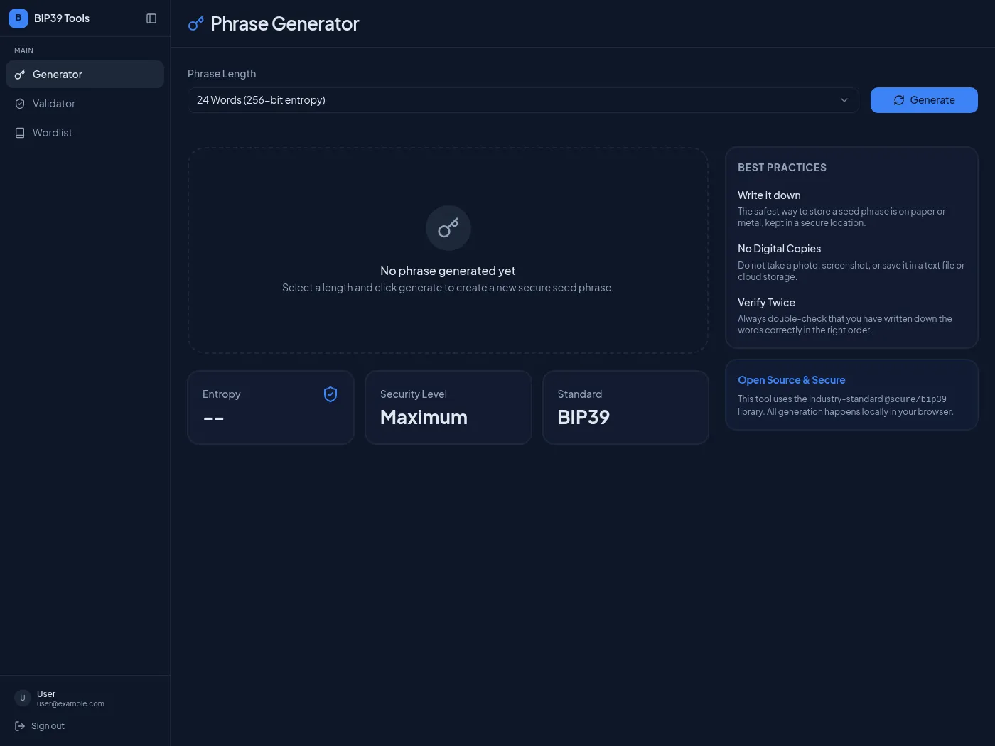 BIP39 Phrase Generator