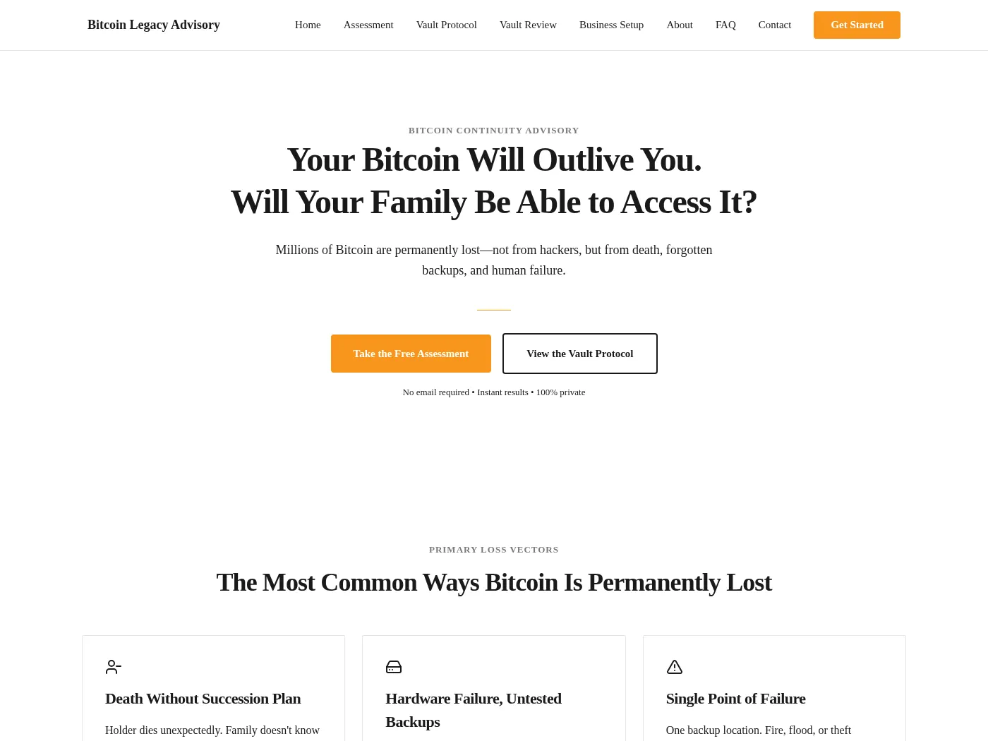 Bitcoin Legacy Institutional Site