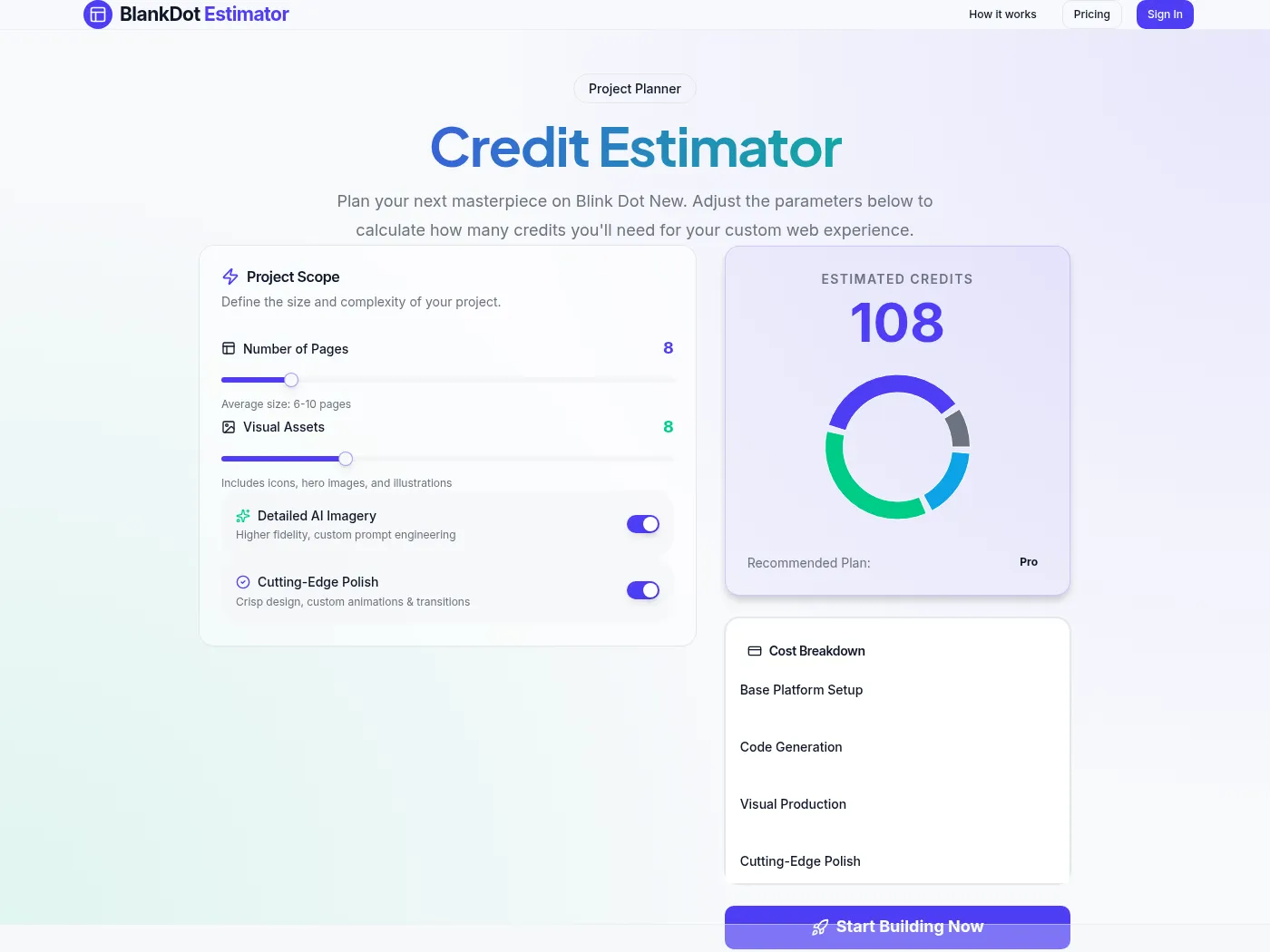 BlankDot Cost Estimator