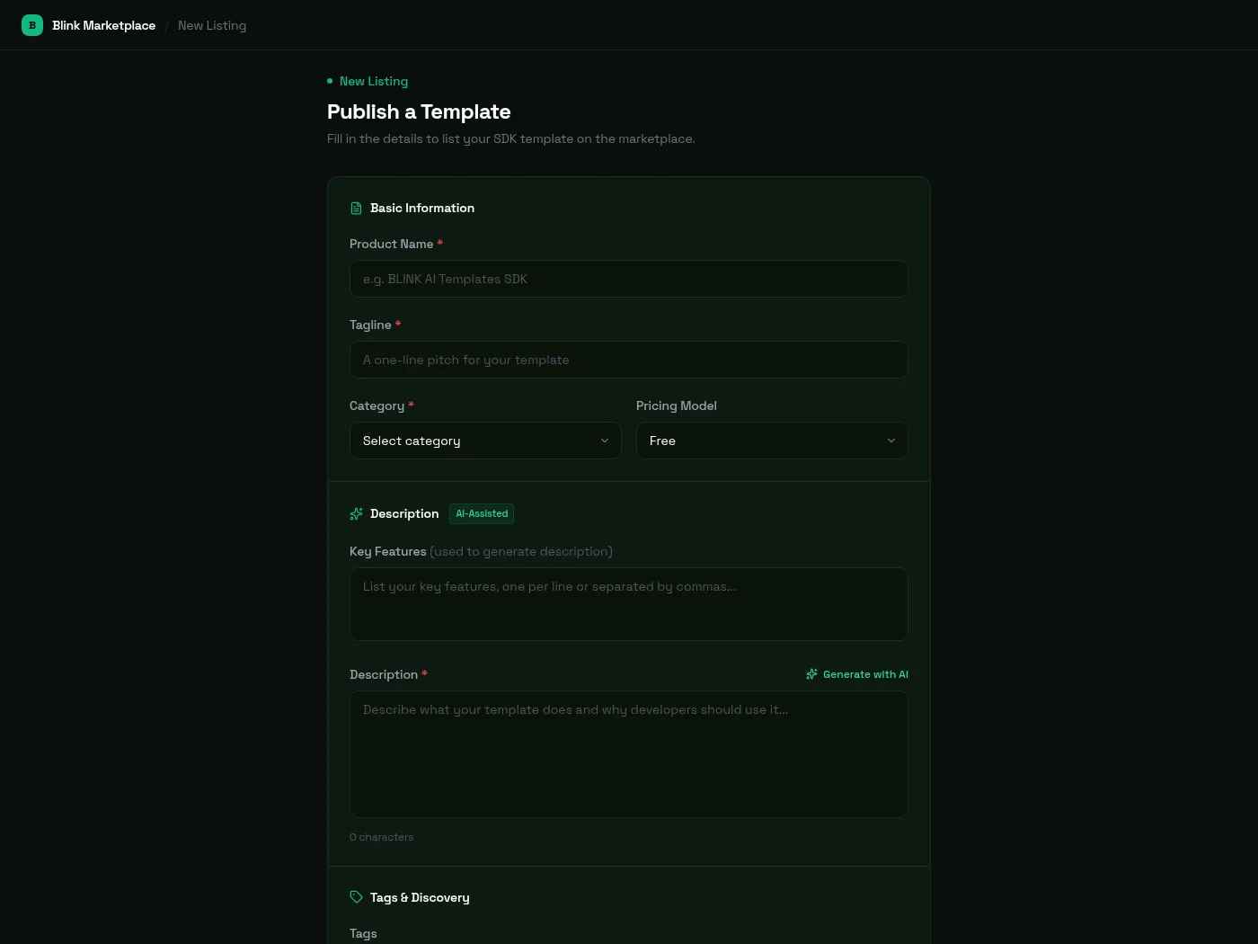 Blink AI Listing Dashboard