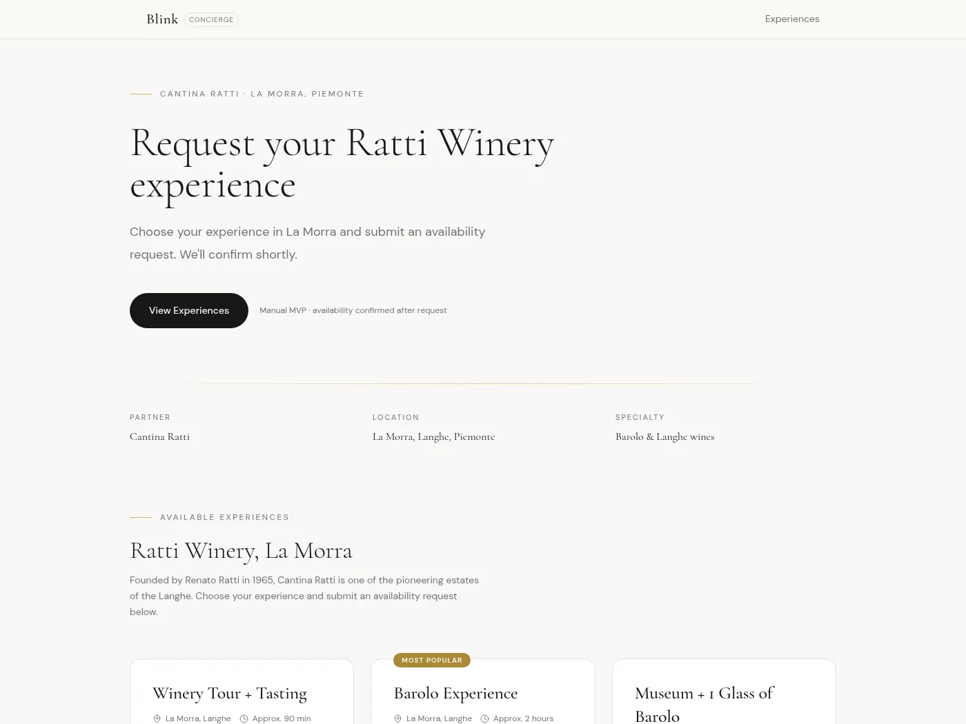 Blink Winery Booking MVP