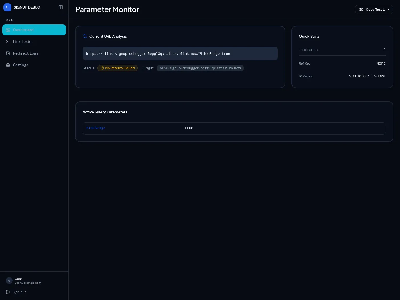 Blink Signup Debugger