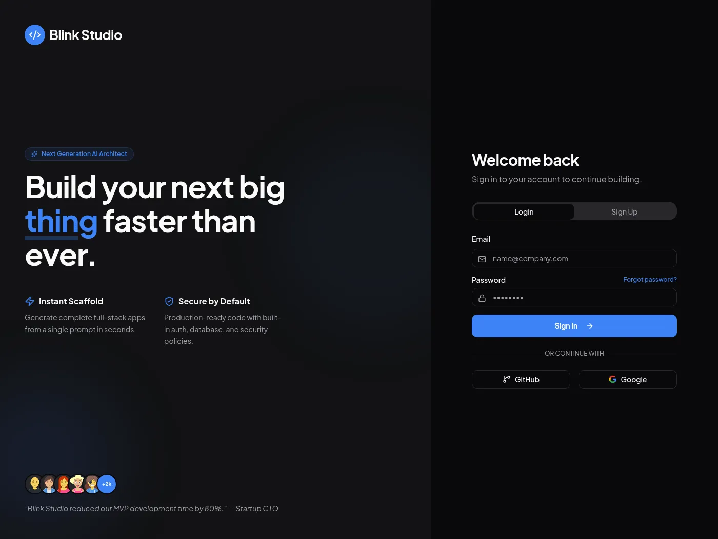 Blink Studio Dashboard