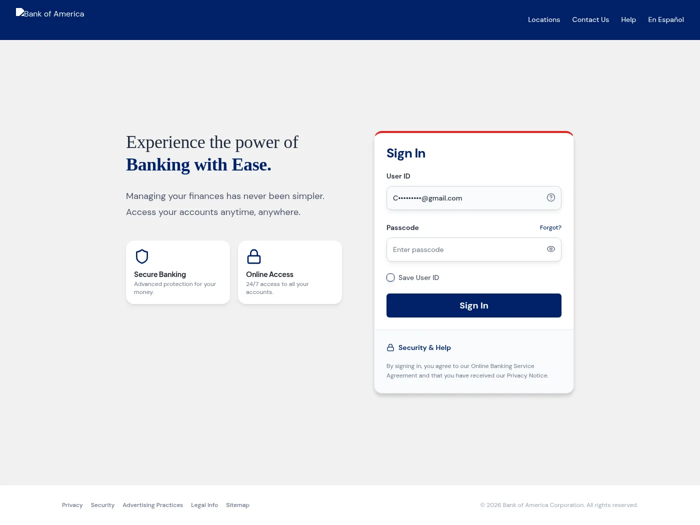Bank of America Login Demo