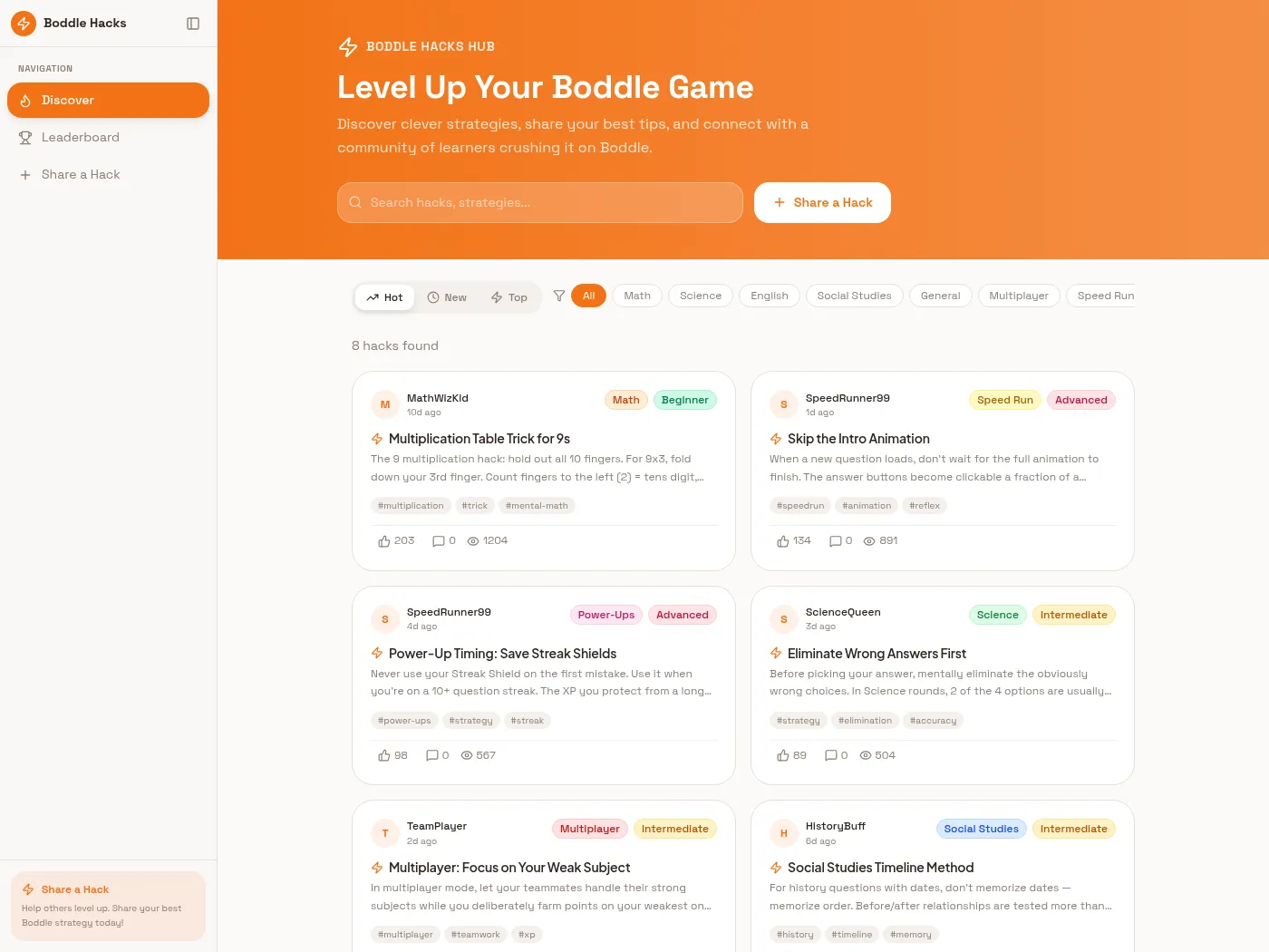 Boddle Hacks Hub