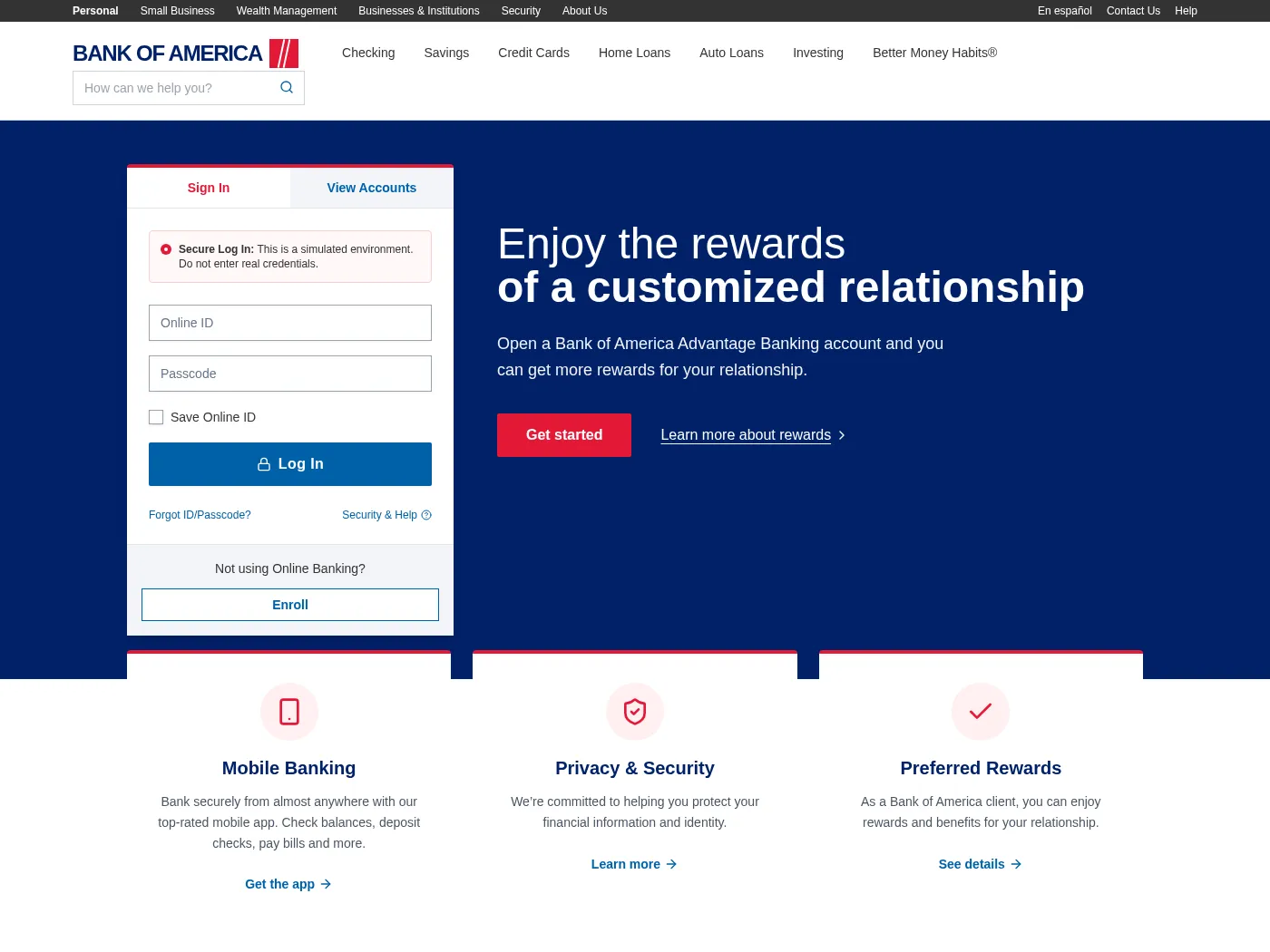Bank of America Website Clone