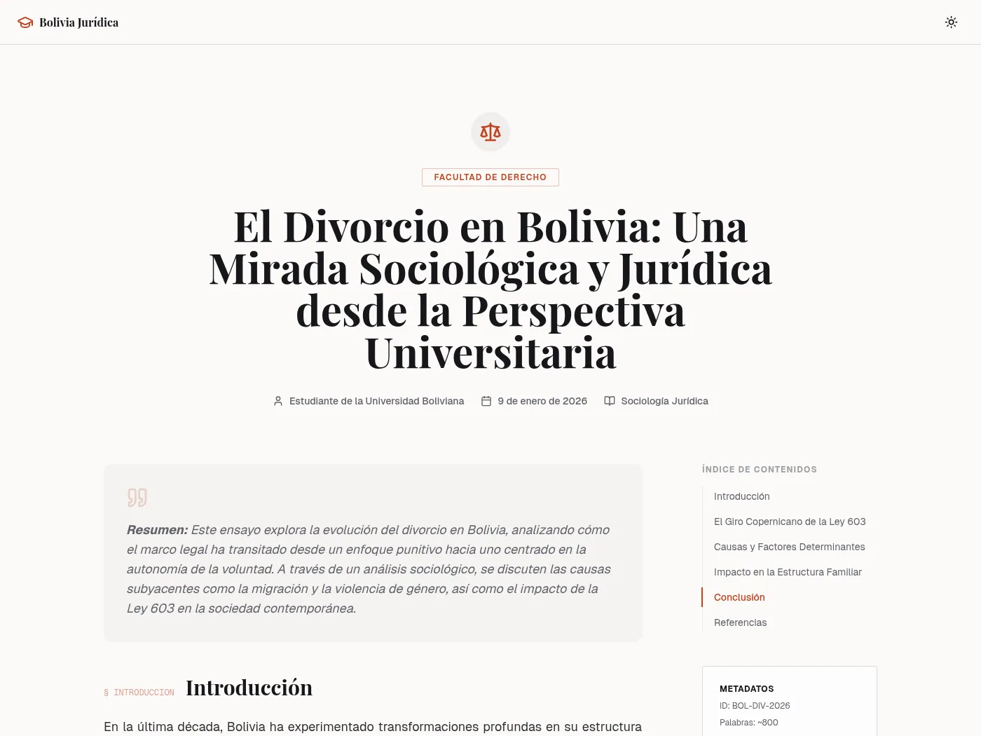 Bolivia Divorce Essay