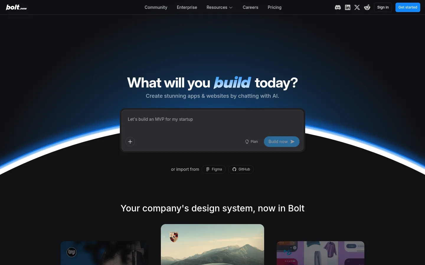 Bolt.new landing page — quick AI prototype builder