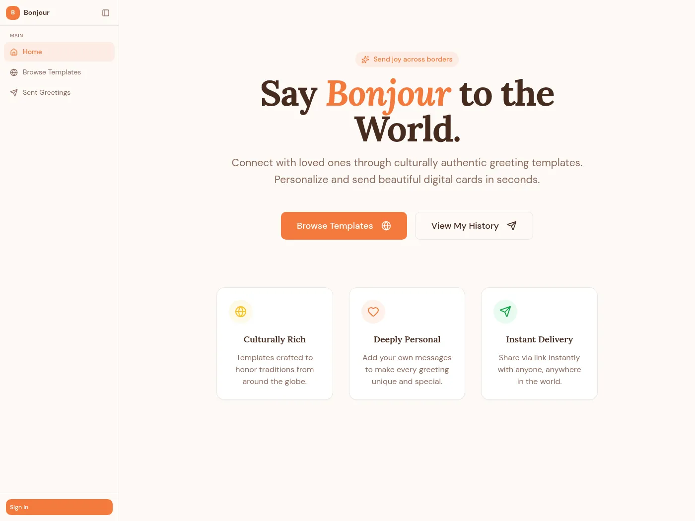 Bonjour Greetings App