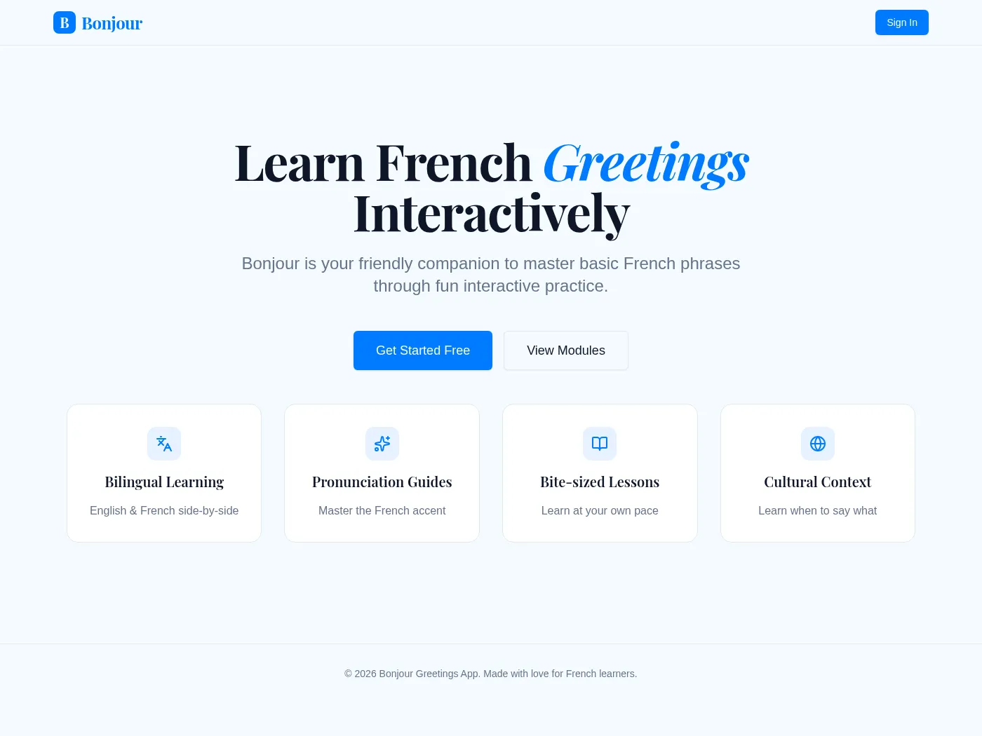 Bonjour Greetings App