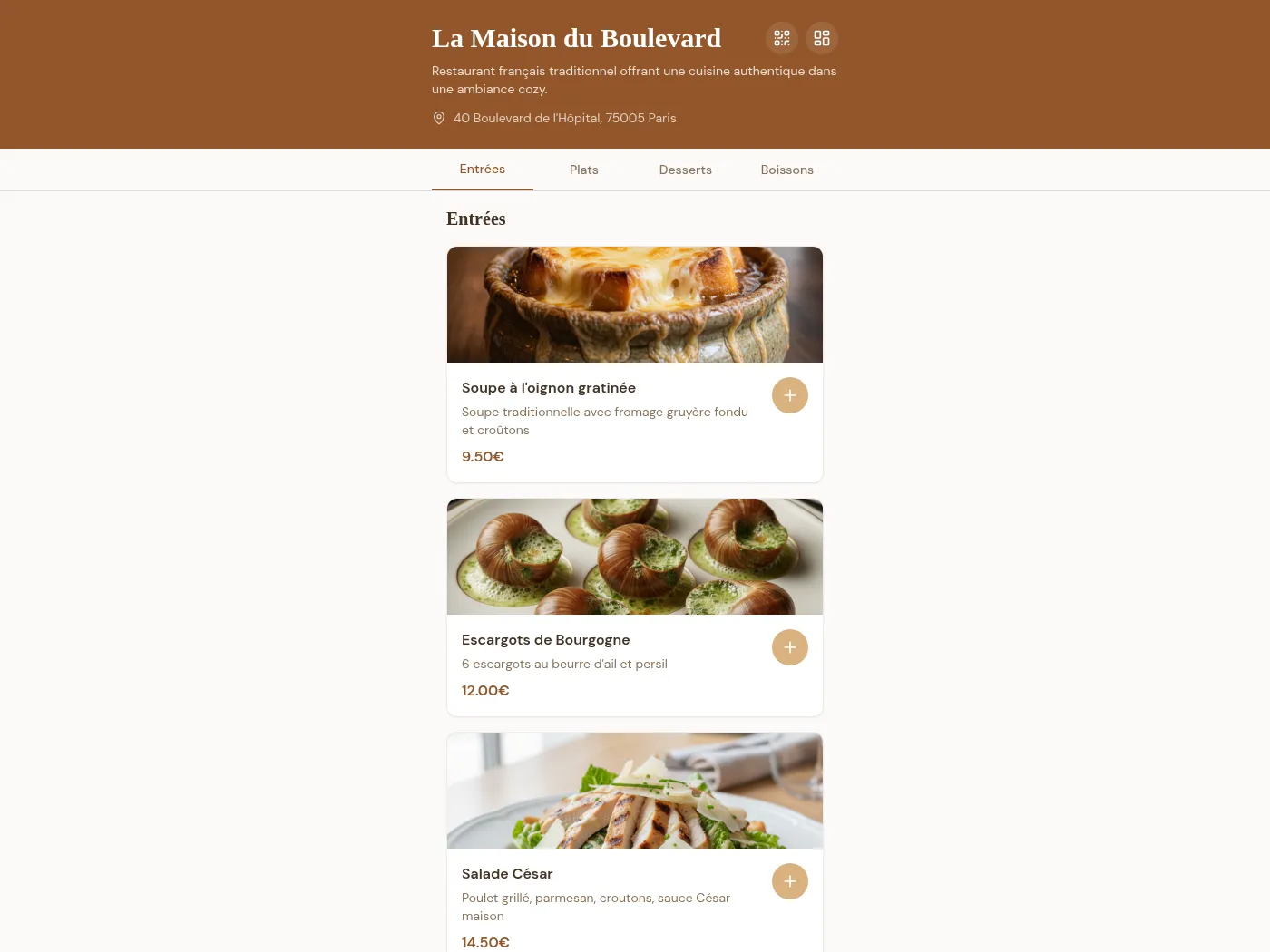 Boulevard Menu QR App