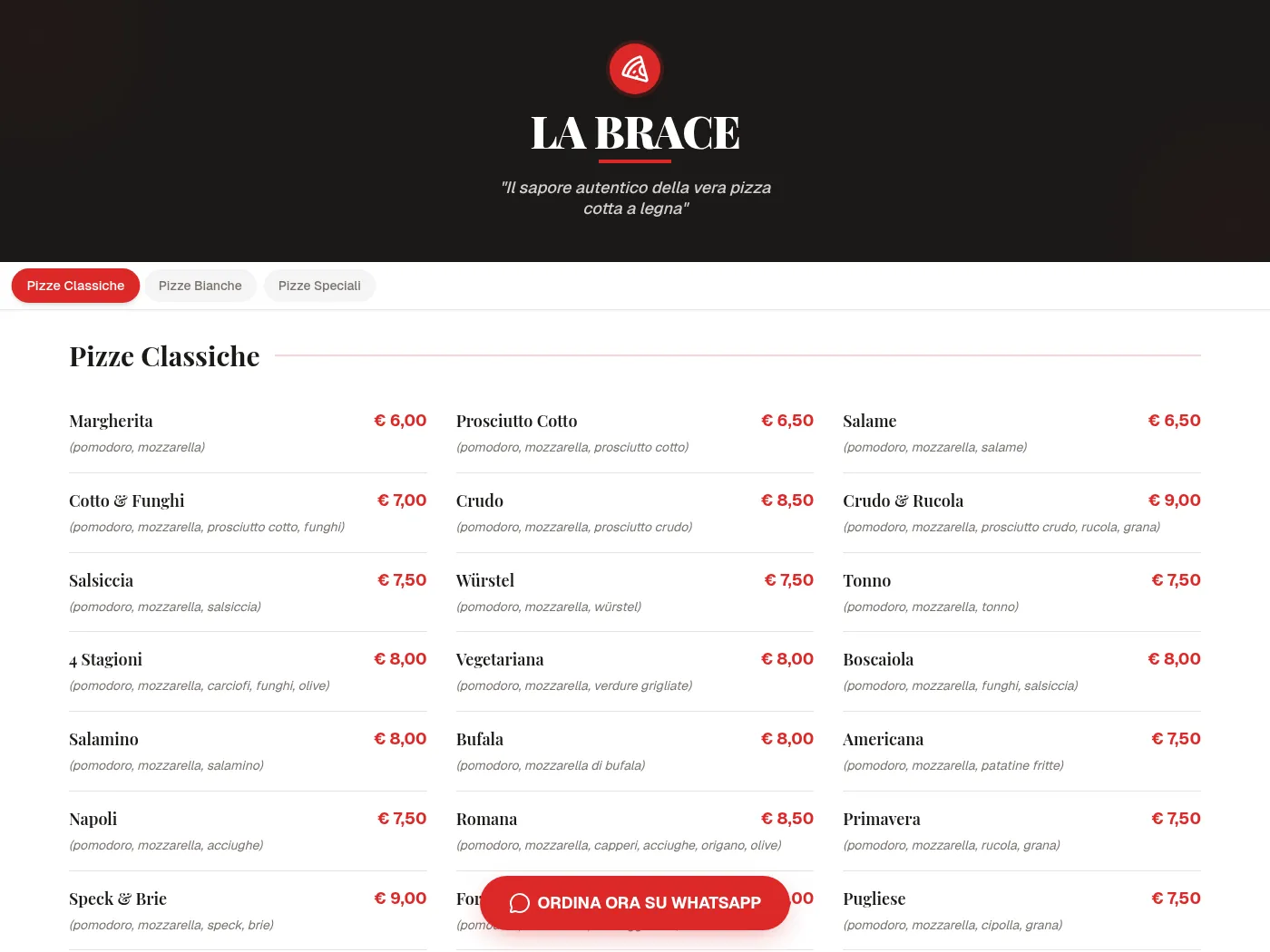 La Brace Digital Menu