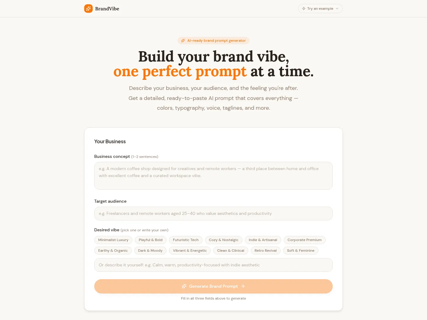 BrandVibe Prompt Generator