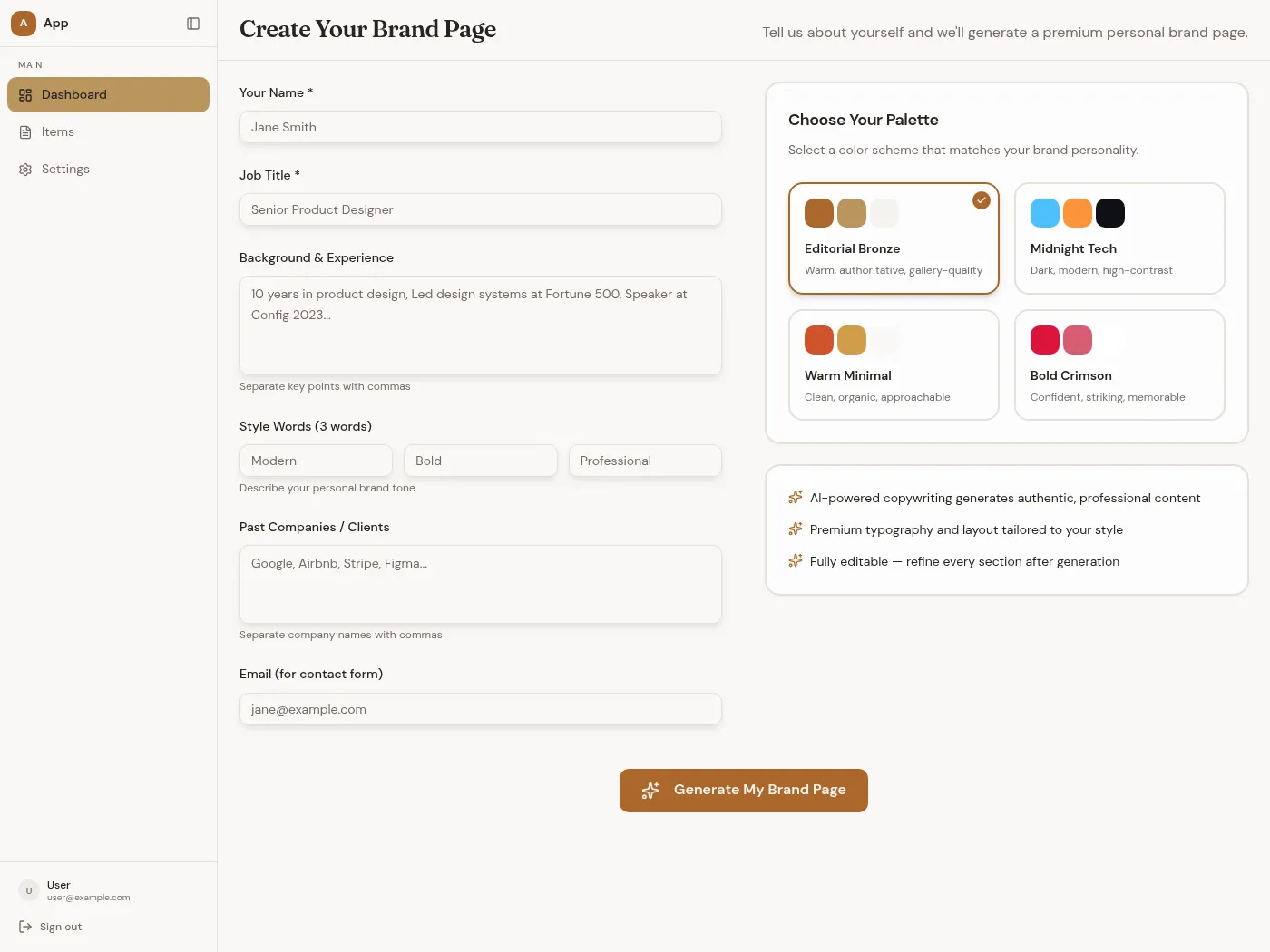 BrandPage AI Generator