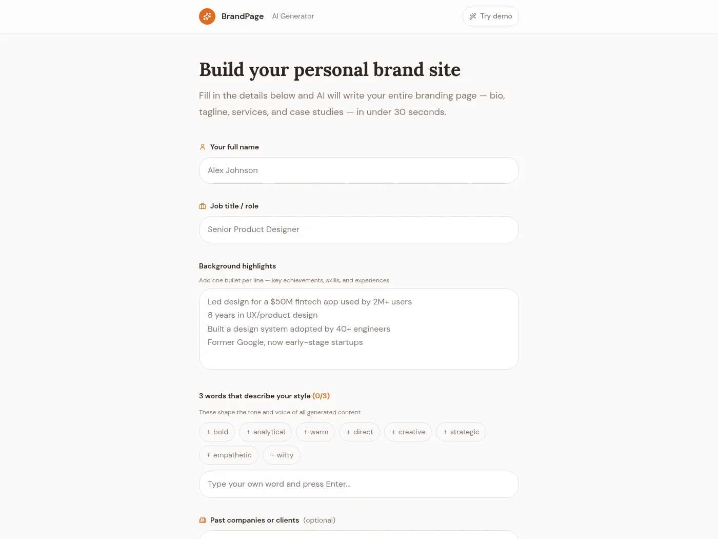 BrandPage AI Generator