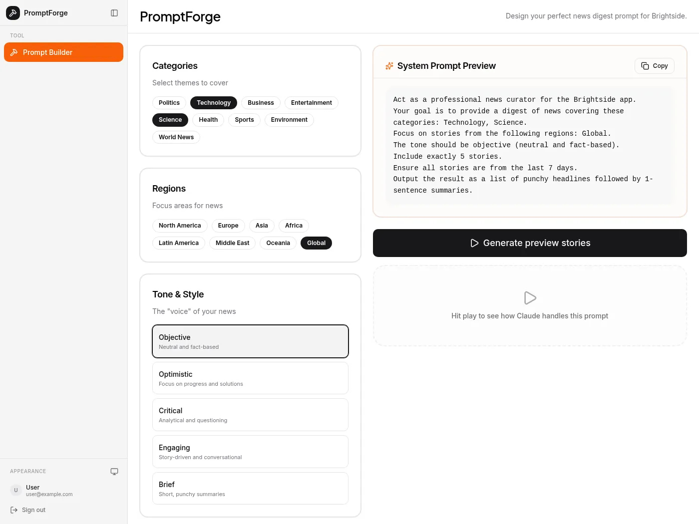 PromptForge for Brightside