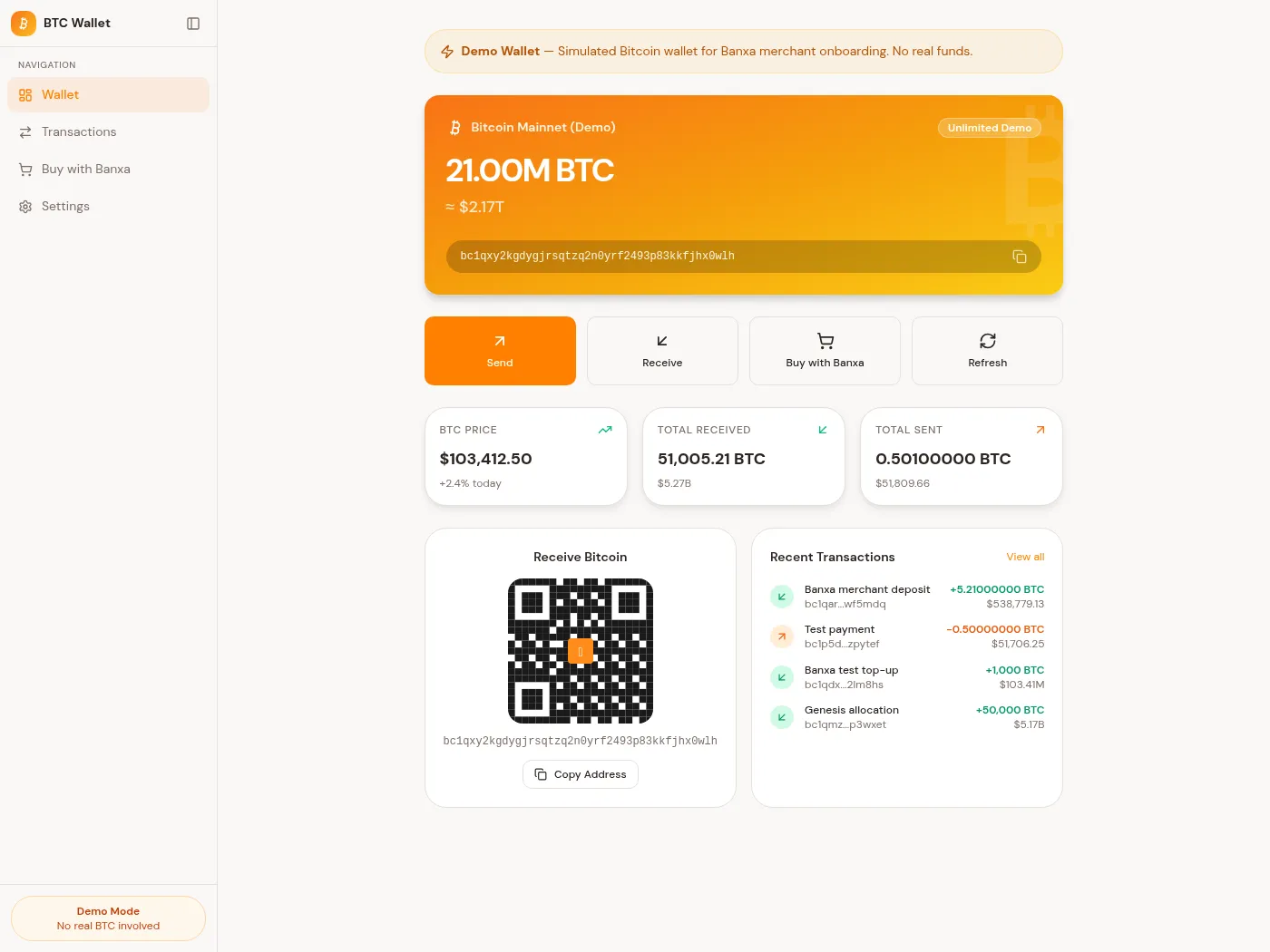 Infinite BTC Wallet Demo