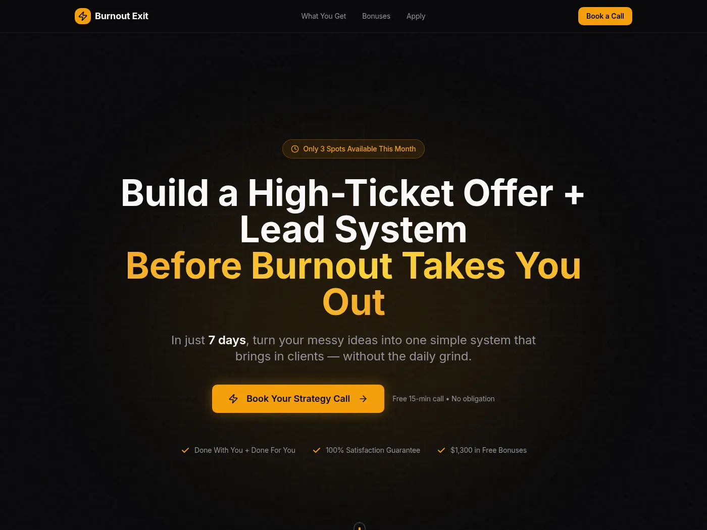 Burnout Exit Landing Page