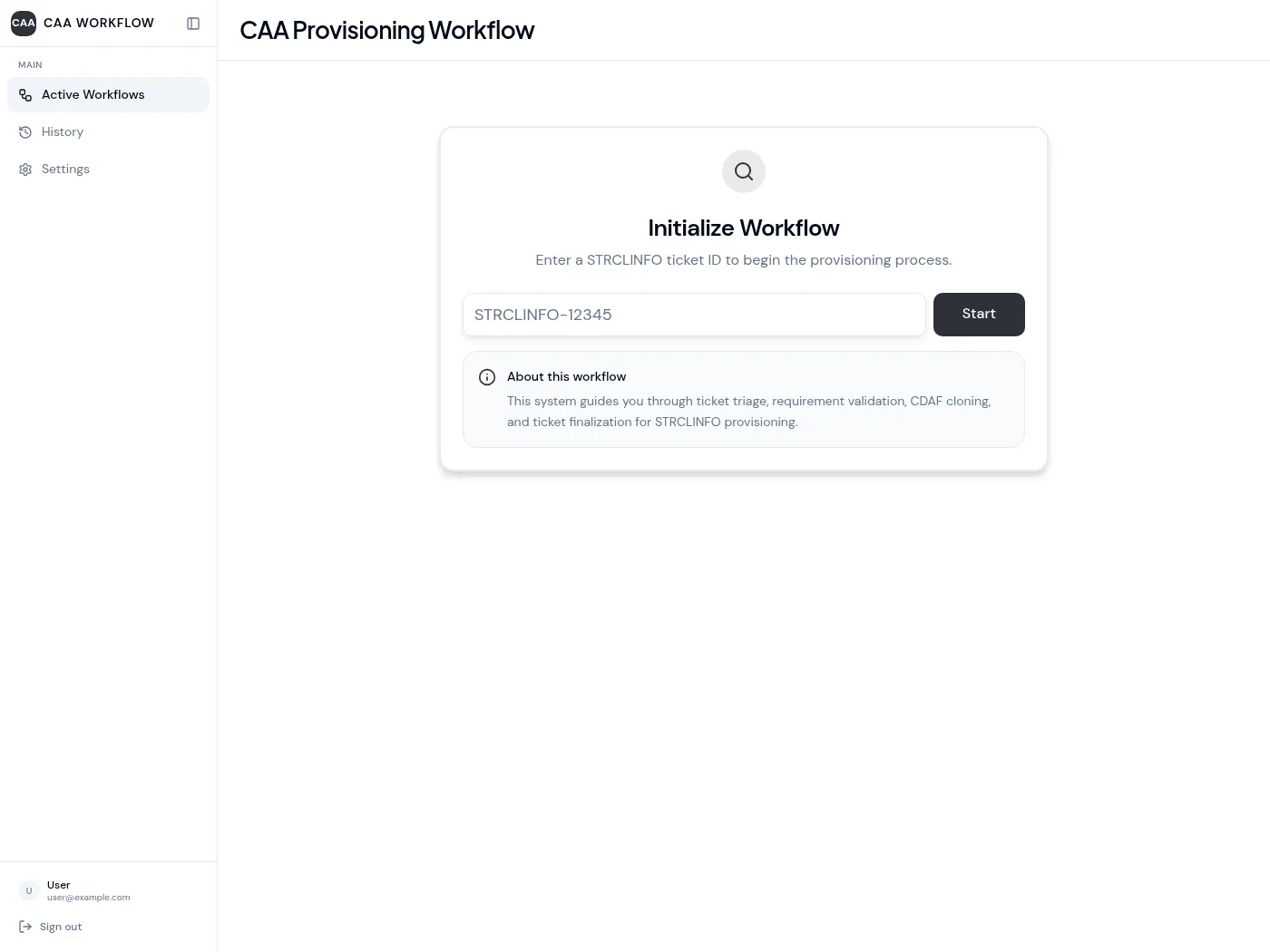 CAA Provisioning Workflow App