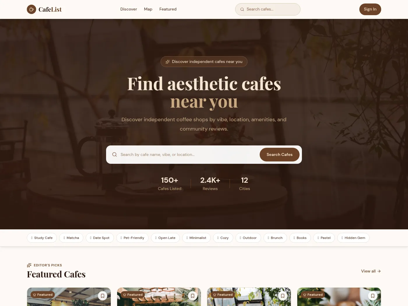 CafeList Directory App