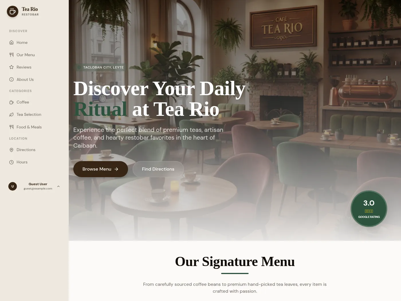 Cafe Tea Rio Web App