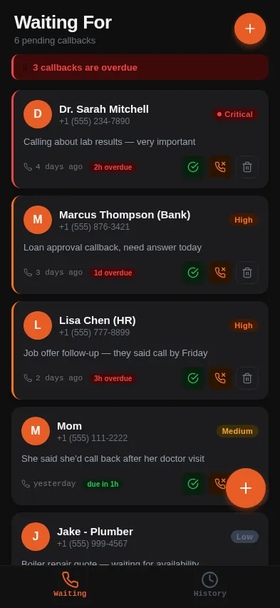 CallBack Reminder App