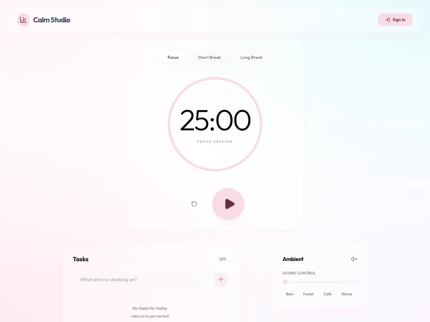 Calm Pomodoro Studio