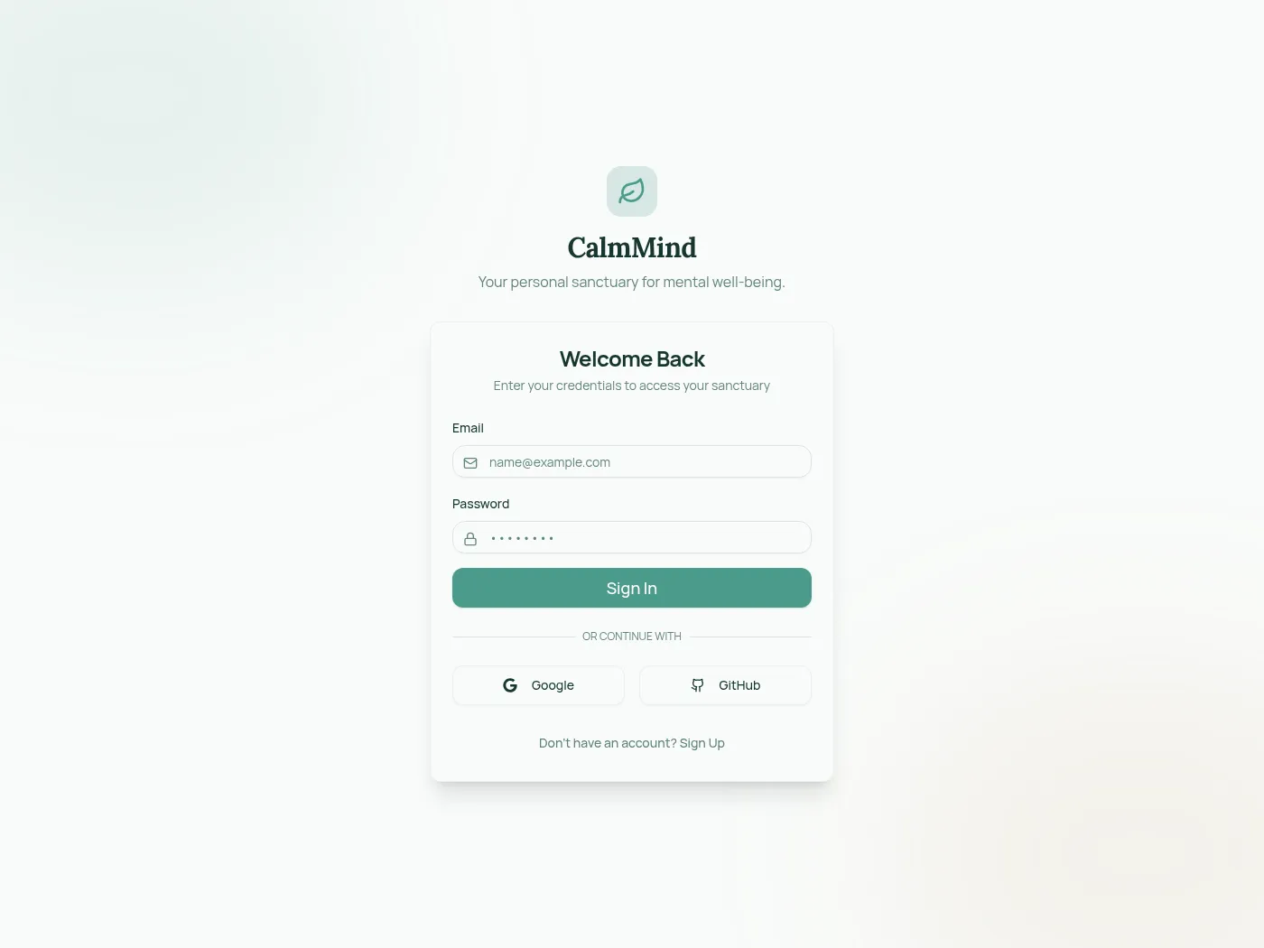 CalmMind Wellness App
