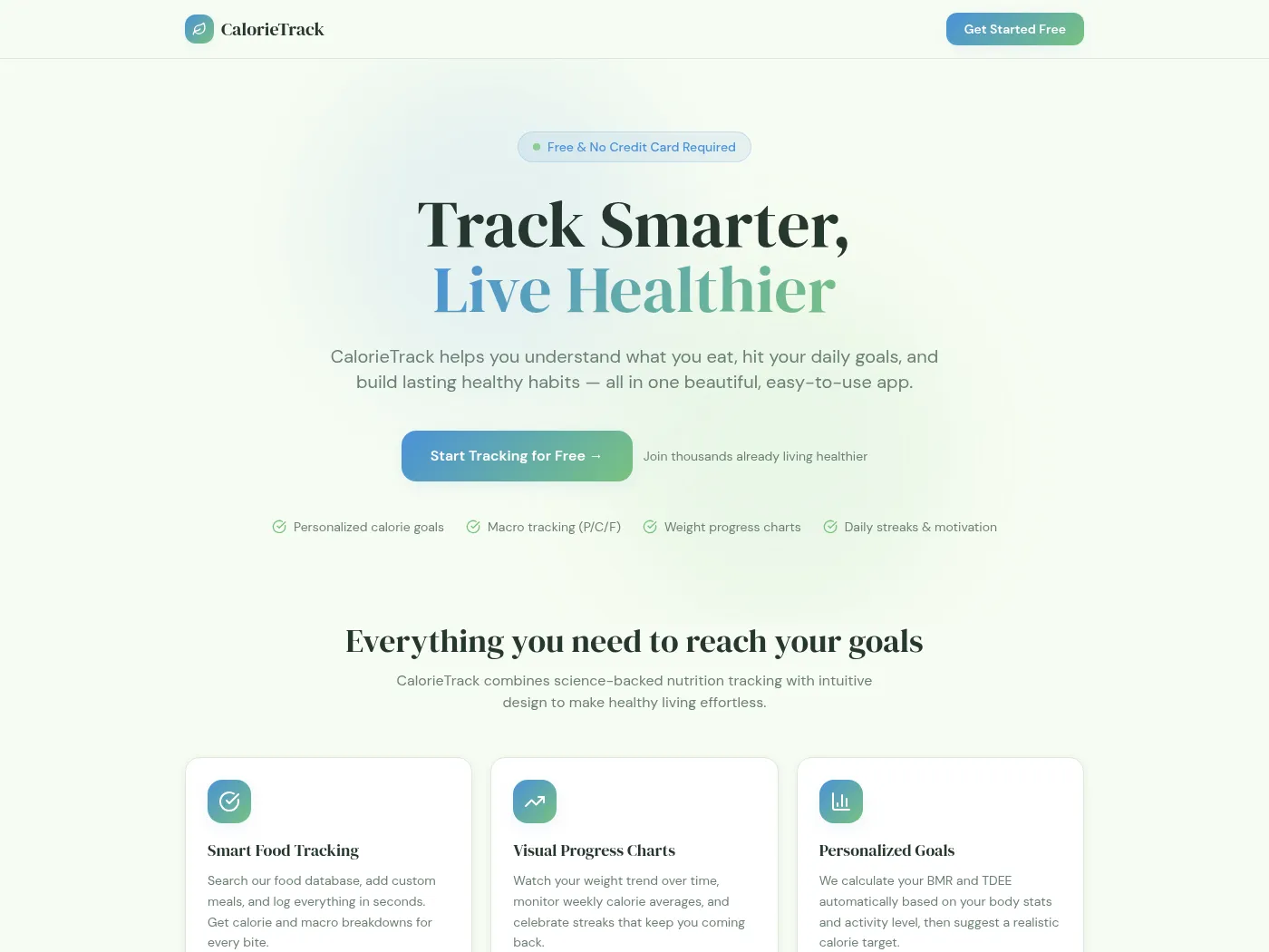 CalorieTrack Landing Page