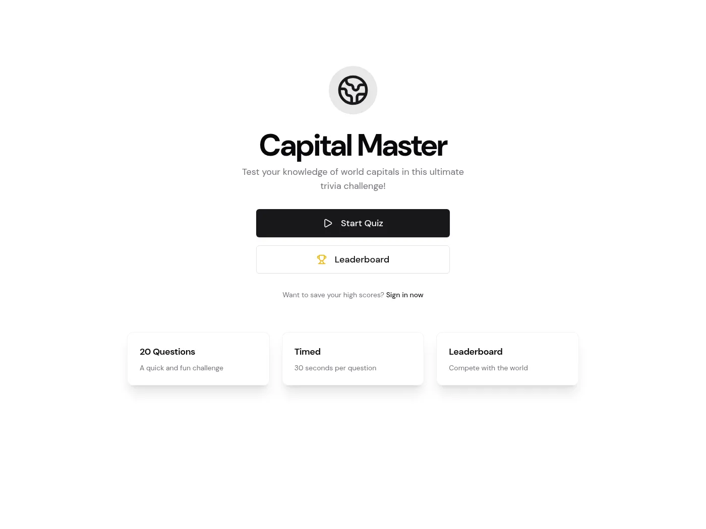 World Capitals Quiz Game