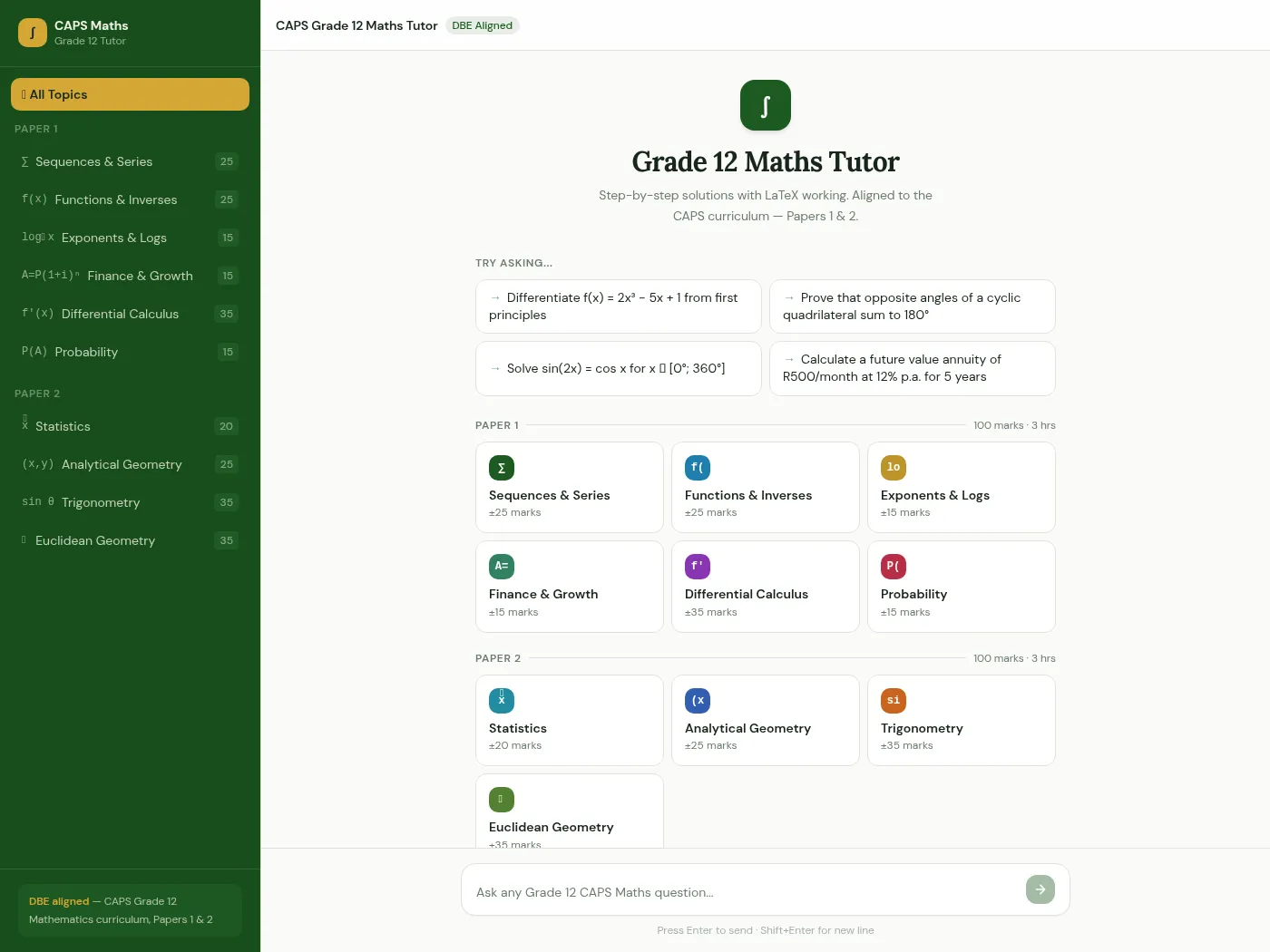 CAPS Math AI Tutor