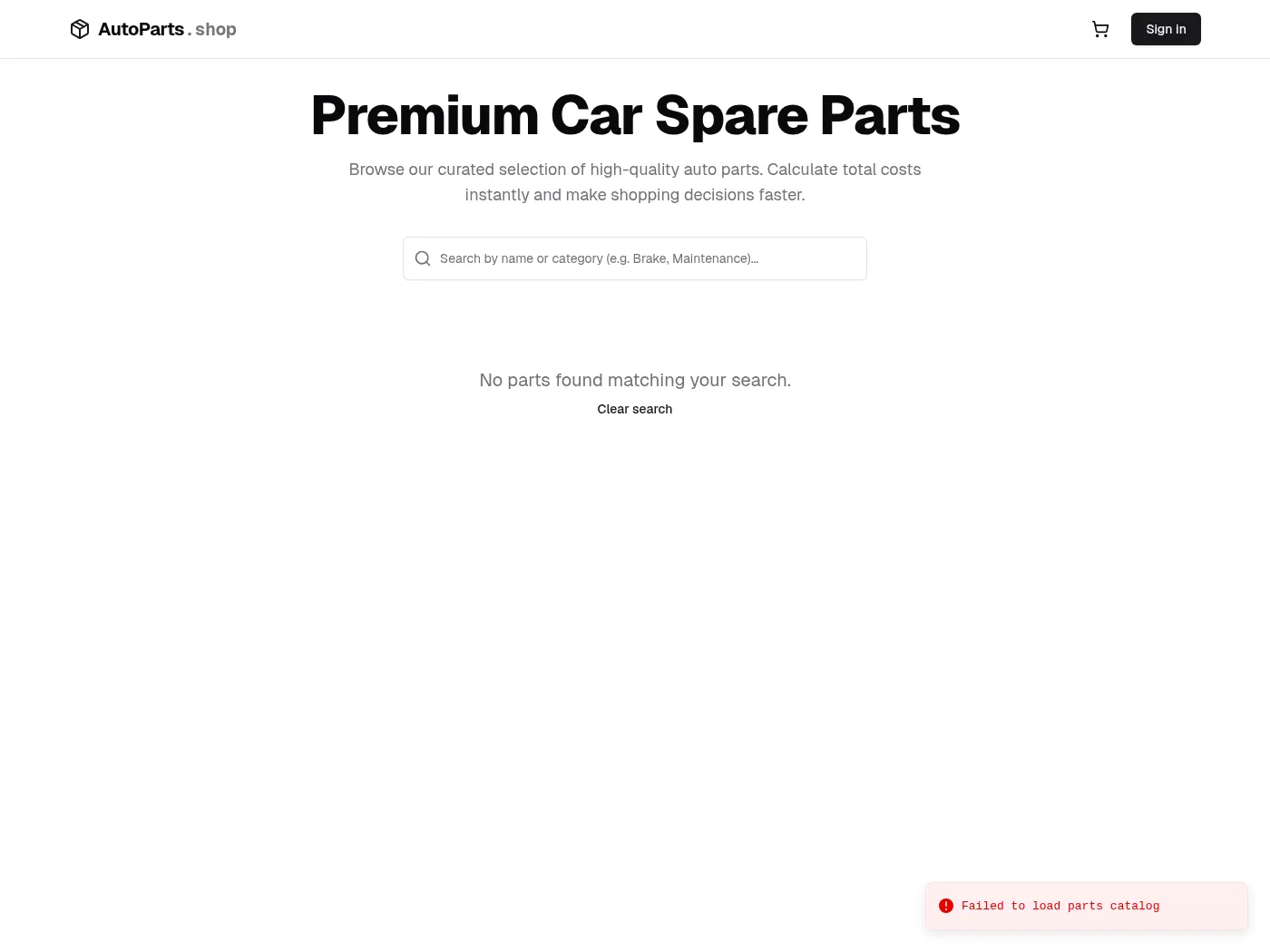 Car Parts Shop Demo