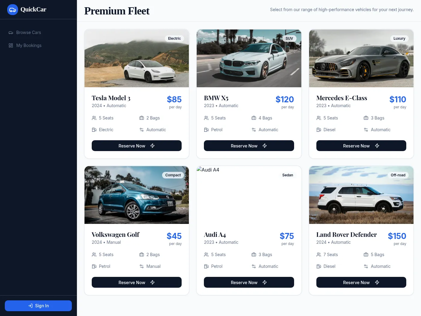 QuickCar Booker
