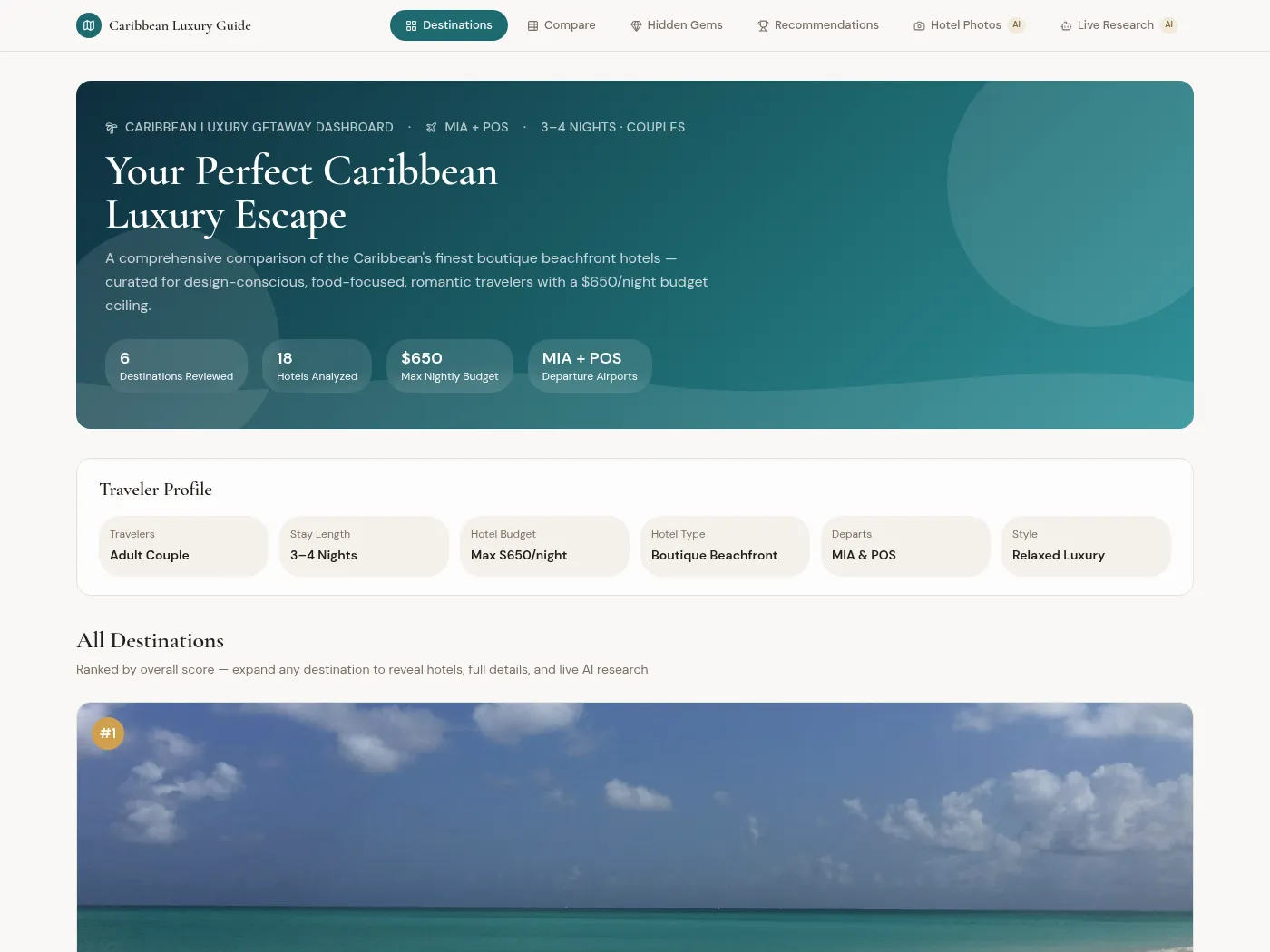 Caribbean Getaway Dashboard